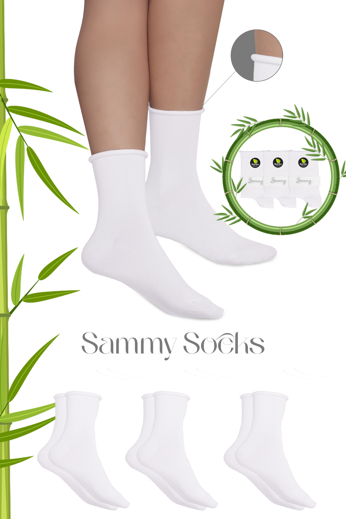 Sammy Socks Premium Bambu Lastiksiz Dikişsiz Soket Kadın Çorap 3'lü ...