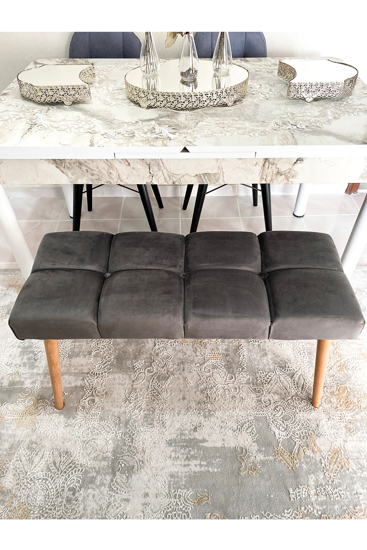 Aktehome Alya Gürgen Ahşap Ayak Puf Bench Tabure Sandalye Babyface ...