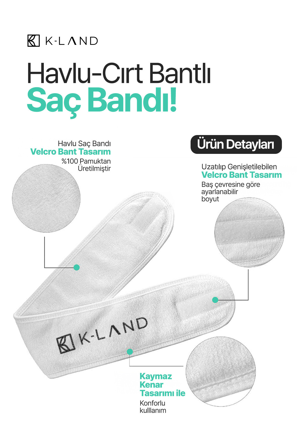 KLAND Havlu Saç Bandı Makyaj ve Cilt Bakımı İçin Bant K-LAND Saç ...