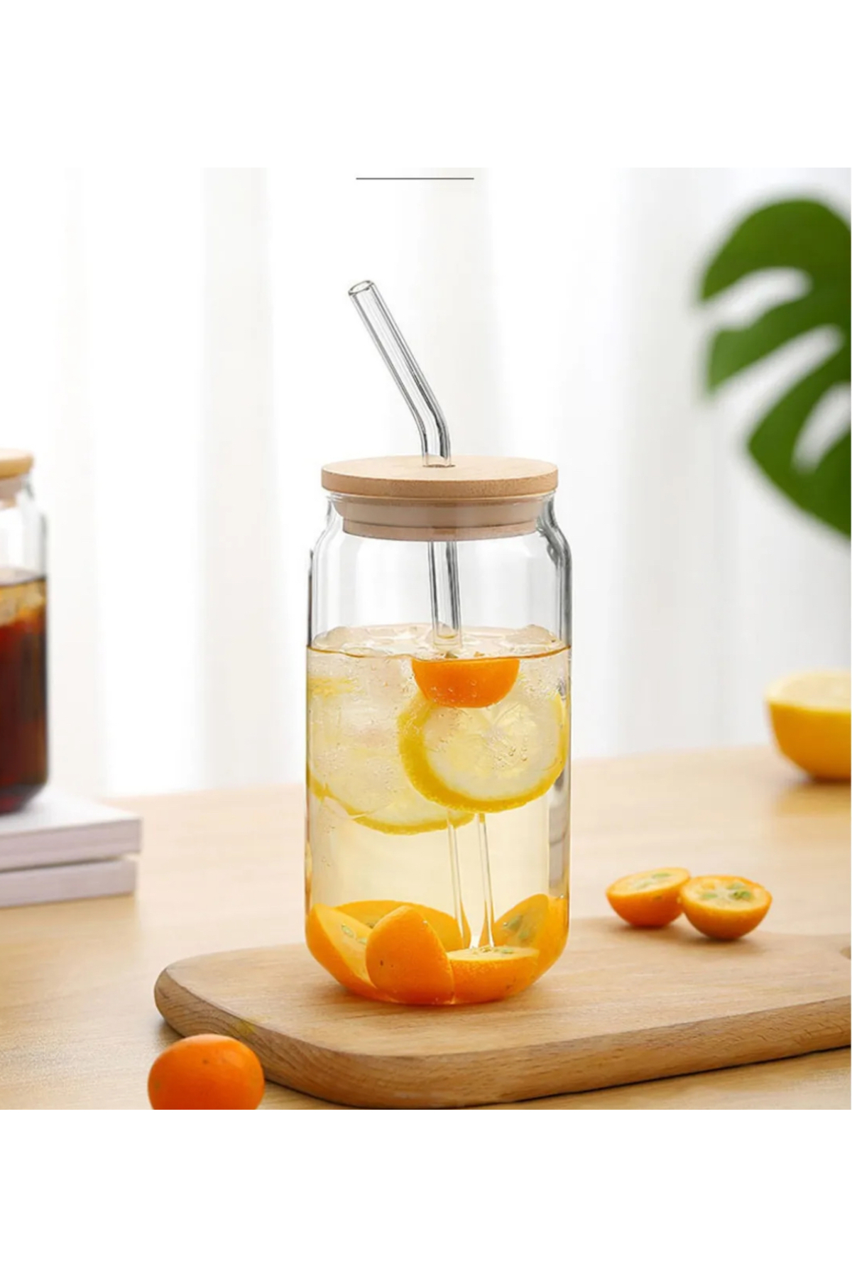 KÜÇÜK EW 550 ml Isıya Dayanıklı Cam Pipetli Bambu Kapaklı Bubble Tea Ve ...