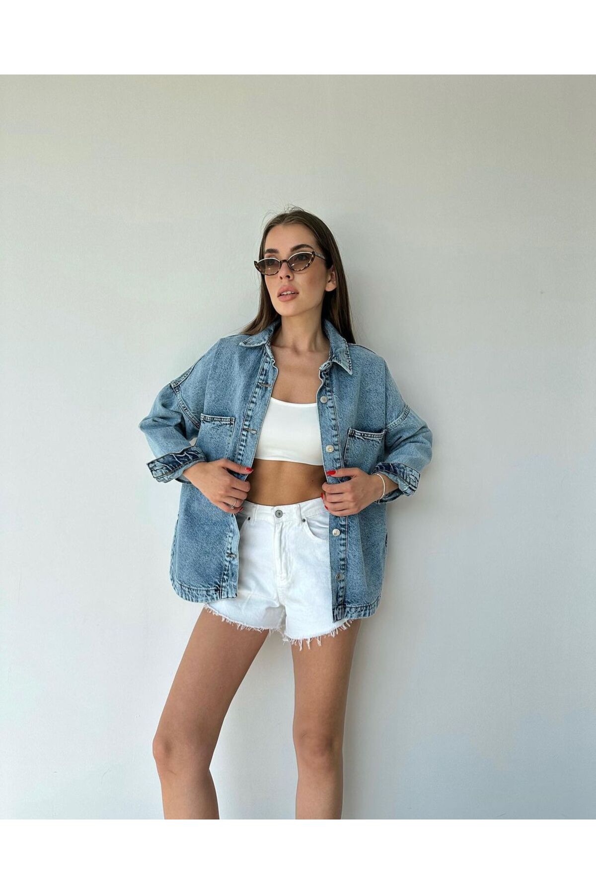 Ary Kadın Regular Fit Mavi Çift Cepli Arka Asimetrik Kesim Kot Ceket ...