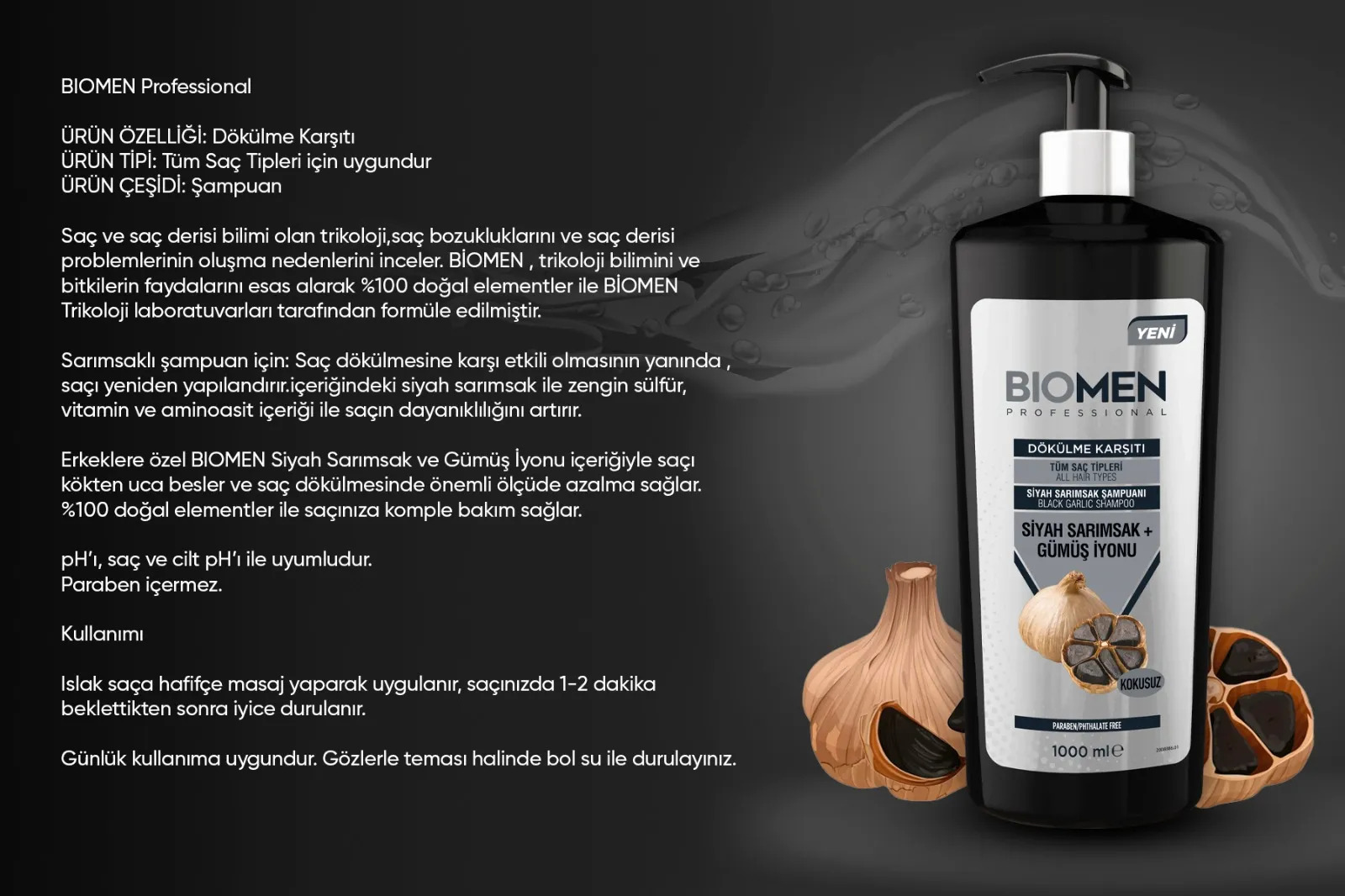 Biomen Anti-Hair Organic Shampoo Containing Black Garlic and Silver Ion ...