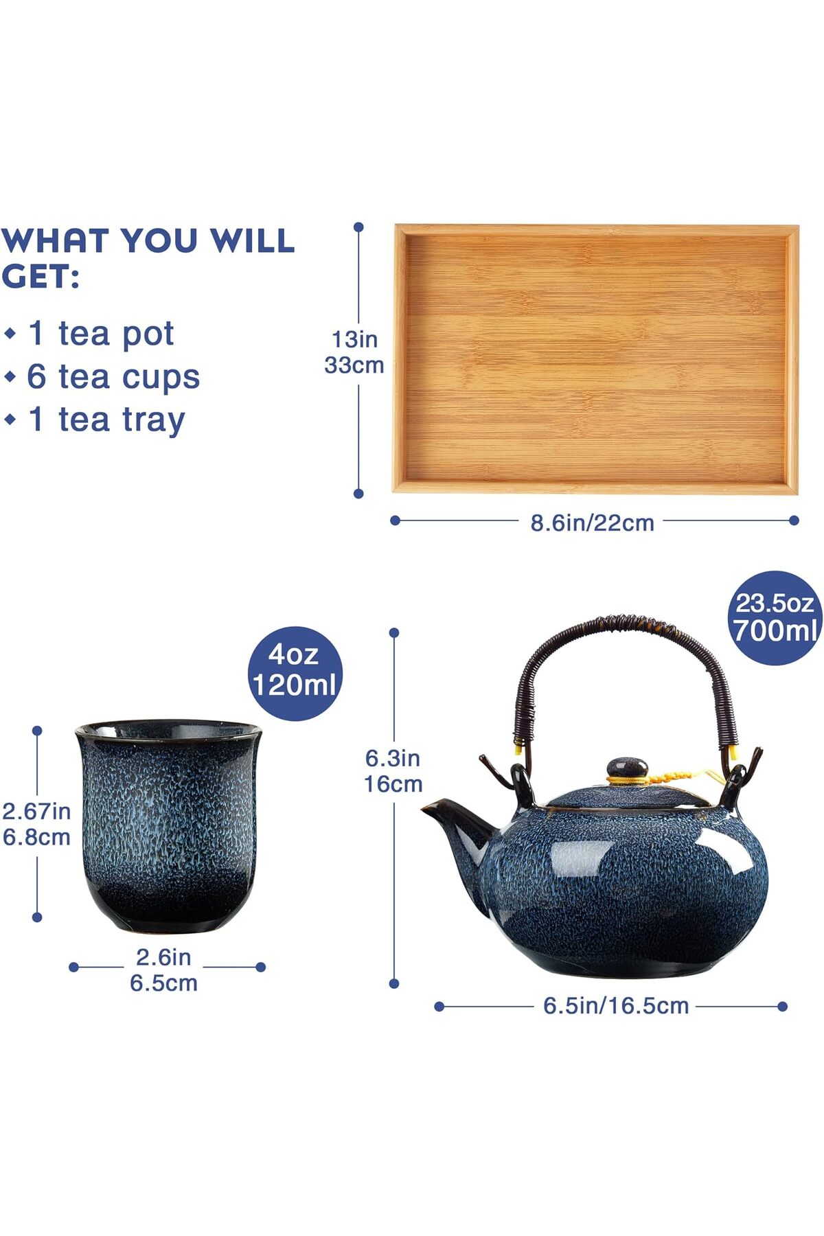 DUJUST 6 Kişilik Japon Çay Seti, Fırınlanmış, 1 Çaydanlık, 6 Çay ...