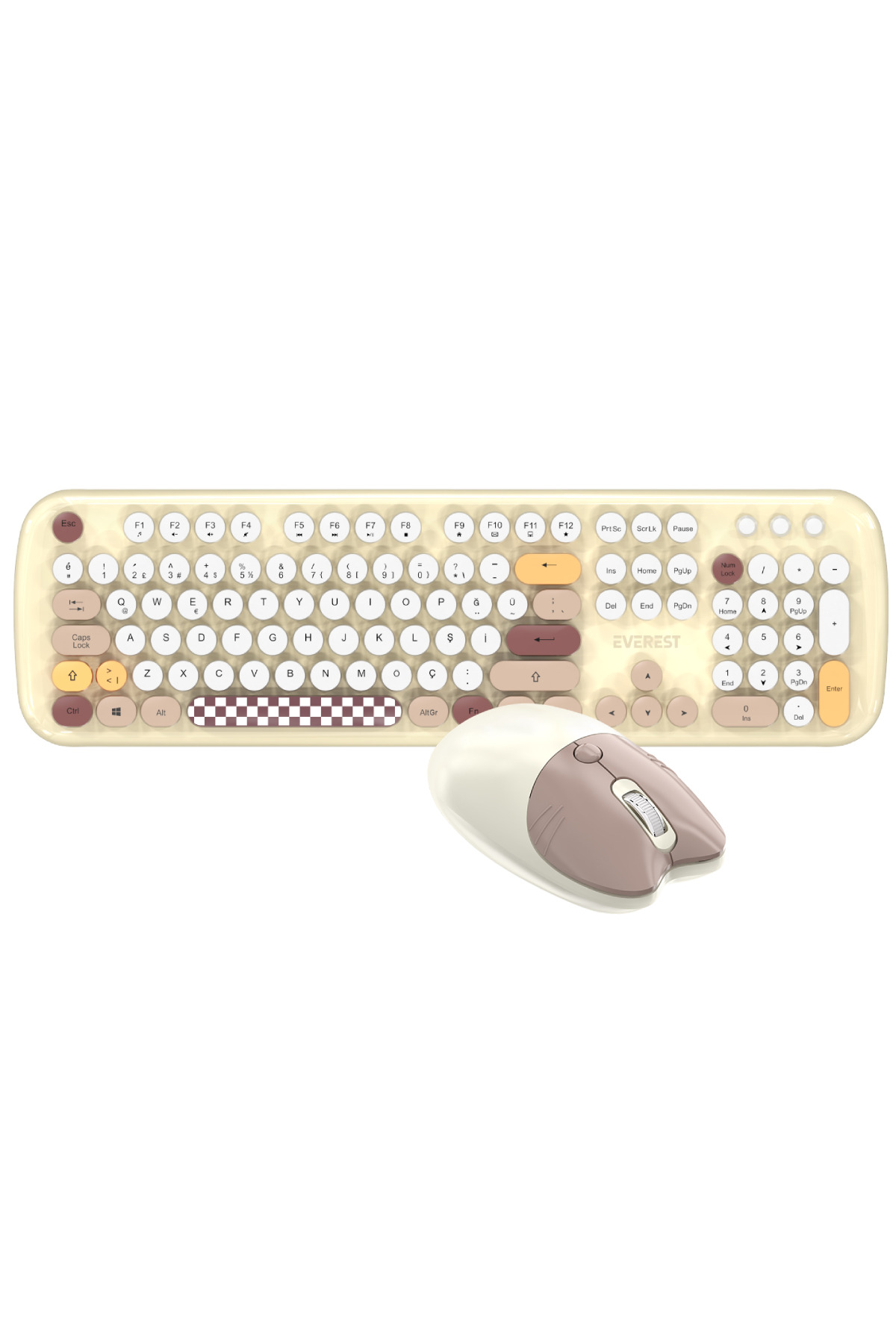 Everest KM-6284 WHISKER Renkli Tuşlu Bej Kablosuz Q Klavye + Mouse Set ...
