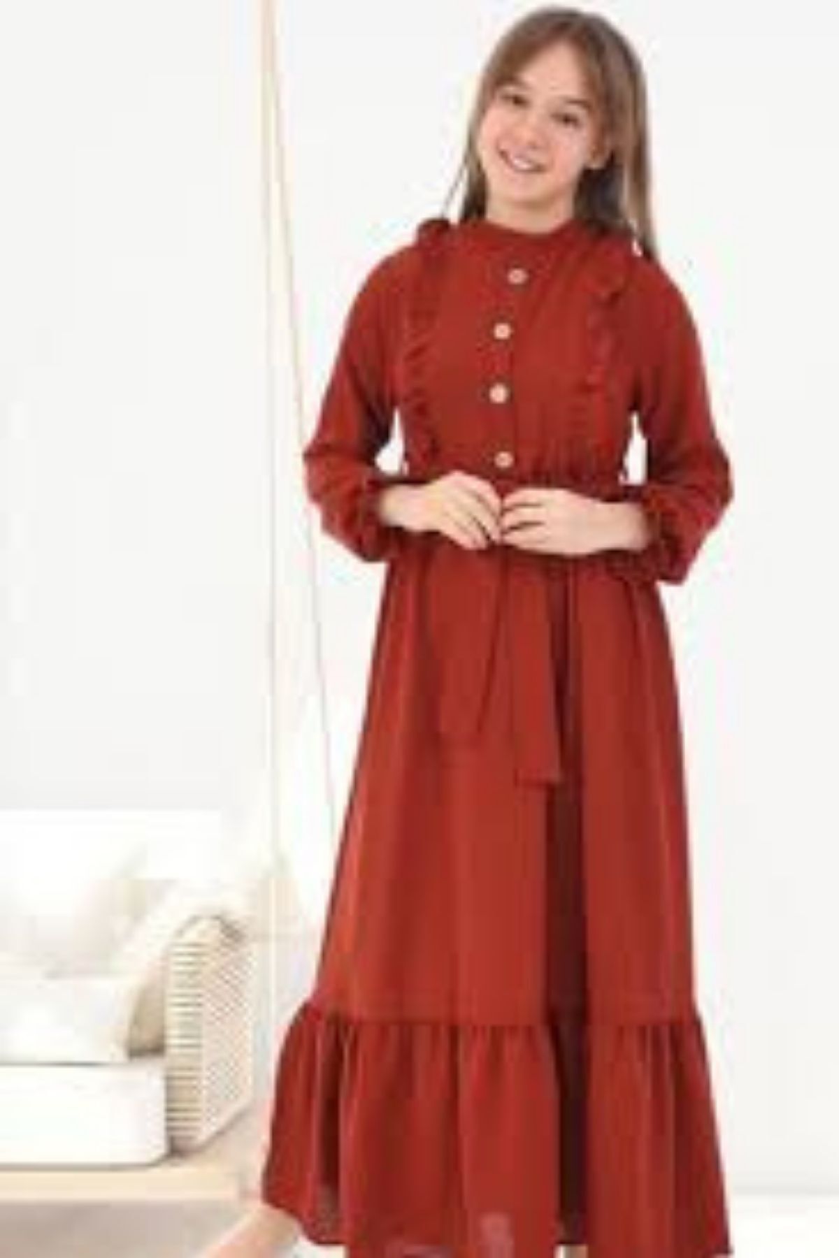 Wild Flower Genc Kiz Aerobin Keten Kumaş Boydan Tesettür Elbise Jile ...