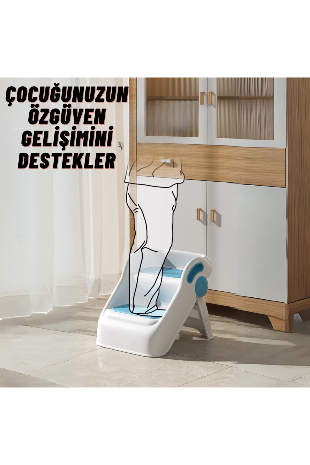 DEKOHOP Çocuk Taburesi Katlanabilir Kaymaz İki Basamaklı Merdiven Çocuk ...