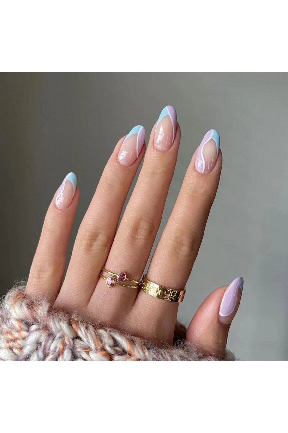 TipsArt Mavi Lila French'li Badem 24’lü Takma Tırnak Seti ve Zararsız ...