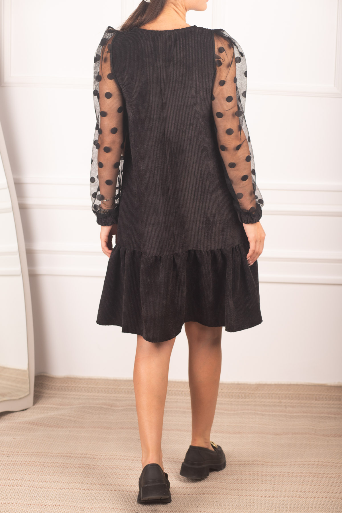 armonika Kadın Siyah Kolu Tüllü Alti Firfirli Elbise ARM-20K001110 ...