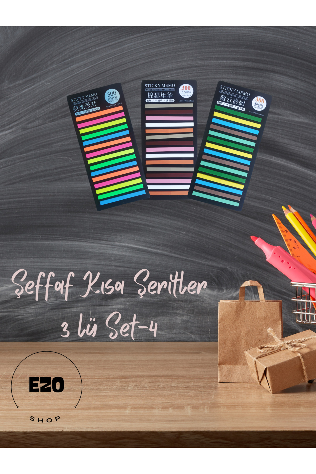 EZOSHOP Post-it Sticky Notes Şeffaf Renkli Yapışkan Postit Not Kağıdı ...