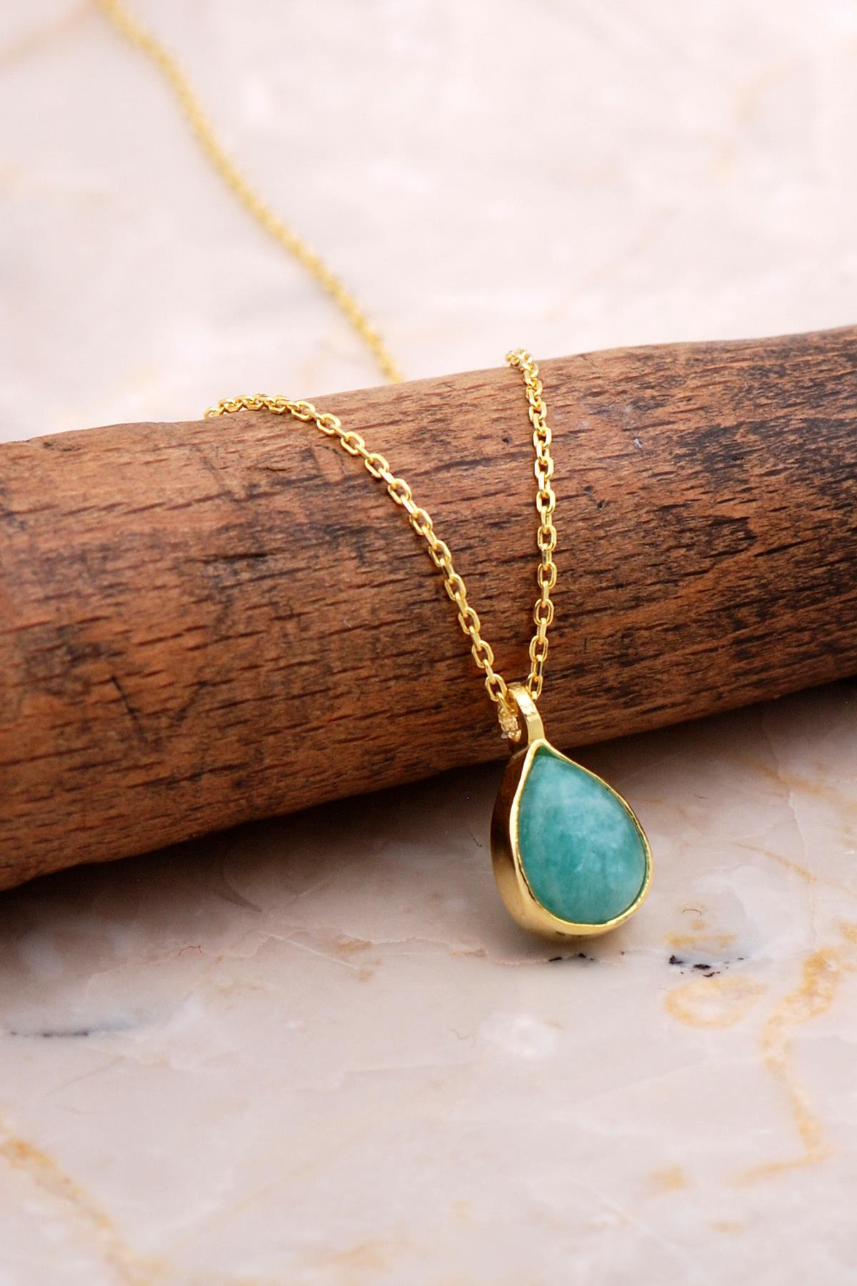 Sümer Telkari Doğal Amazonit Taşlı Damla Mini Altın Yaldızlı Gümüş Kolye 7756 Fiyatı, Yorumları ...