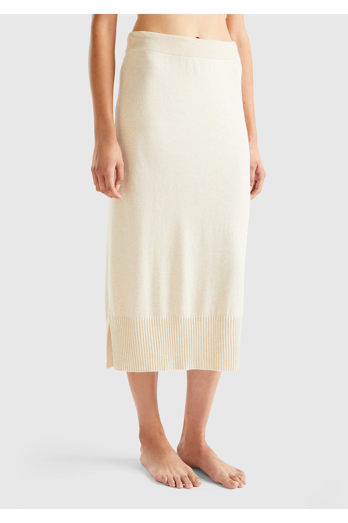 United Colors of Benetton Kadın Bej Beli Lastikli Kaşmir Karışım Etek ...