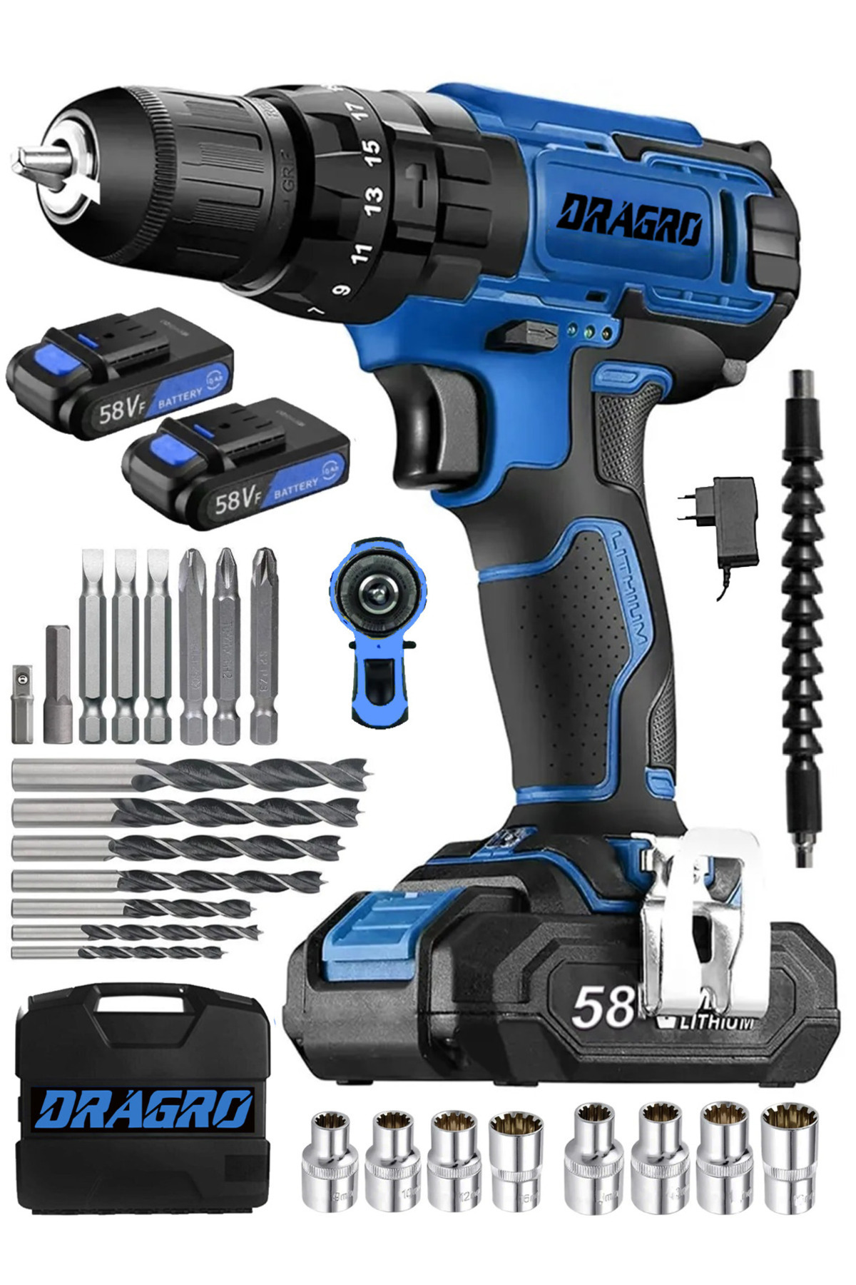 Dragro Alman 58 V 5 Ah Darbeli Bakır Sargılı Metal Şanzuman Şarjlı Çift ...