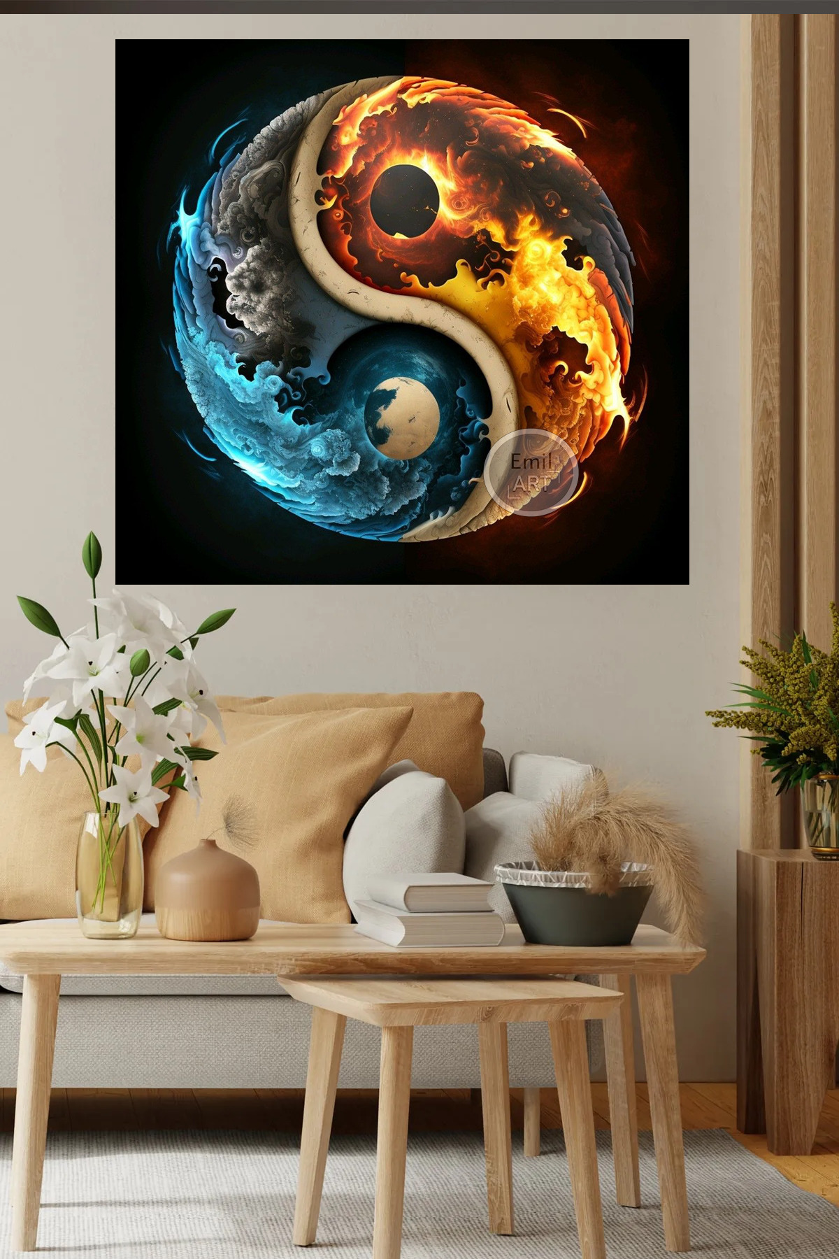 EMİLART ATEŞ VE SU - İYİ VE KÖTÜ HD KALİTE YİNG YANG KANVAS TABLO - Fiyatı, Yorumları