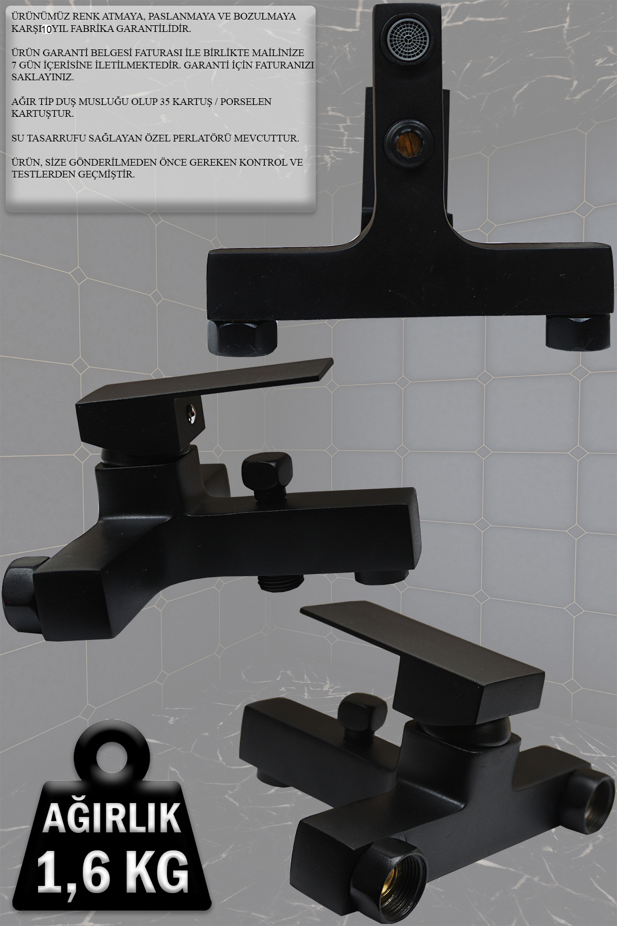 tesitay Siyah Lüks Banyo Bataryası ve Metal Başlıklı Robot Duş Seti Duş ...