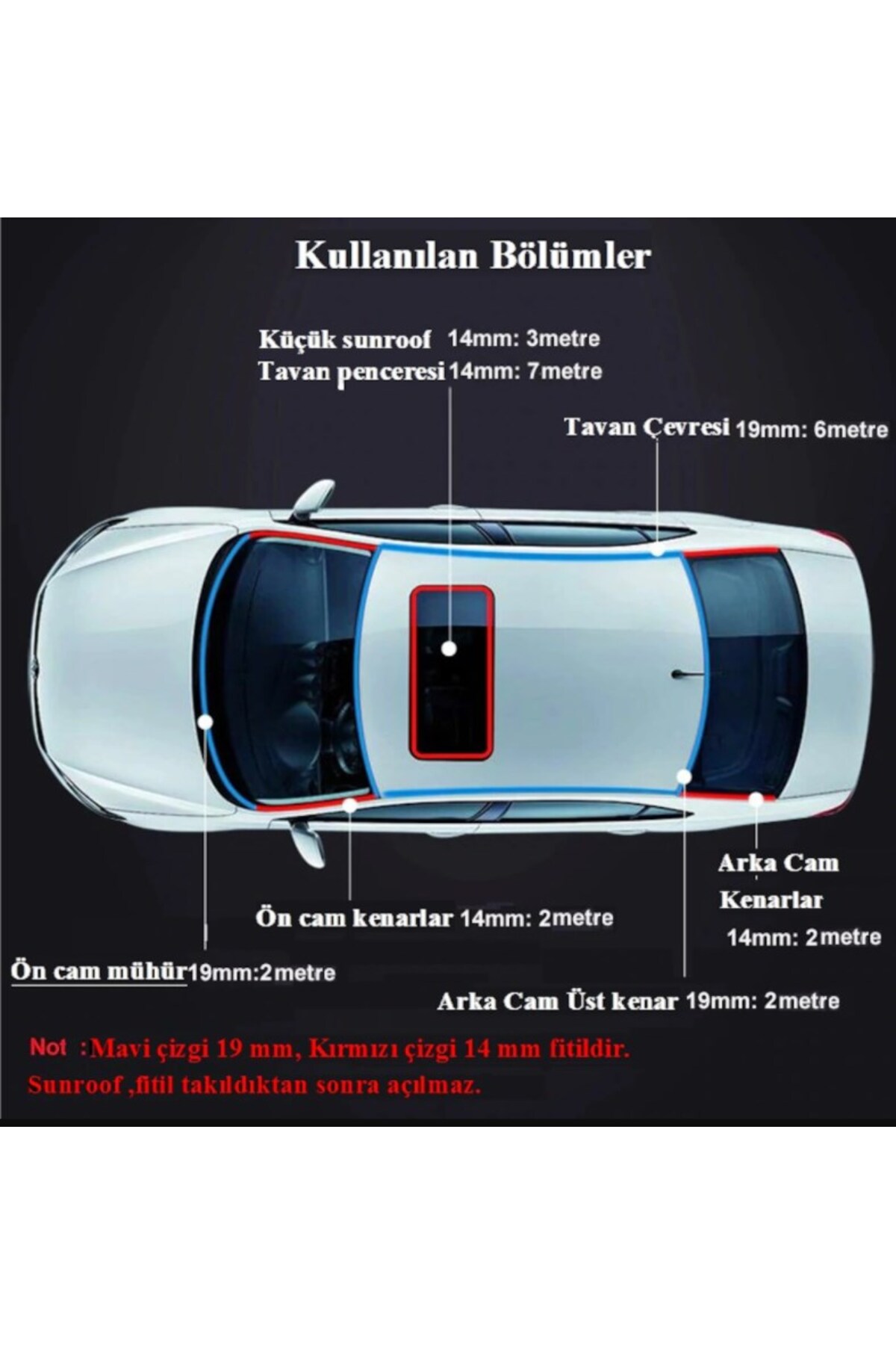 Techmaster Araç Ön Arka Cam Sunroof Su Toz Geçirmez Fitil Conta 14mm 1 ...