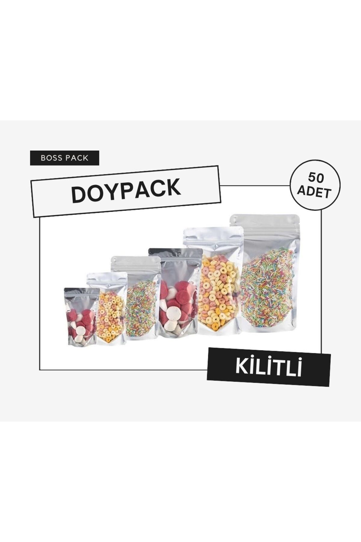 BossPack Şeffaf Metalize (9x15.5x3.5 Cm - 50gr Lık) Kilitli Doypack Ambalaj (50 Adet) Fiyatı ...