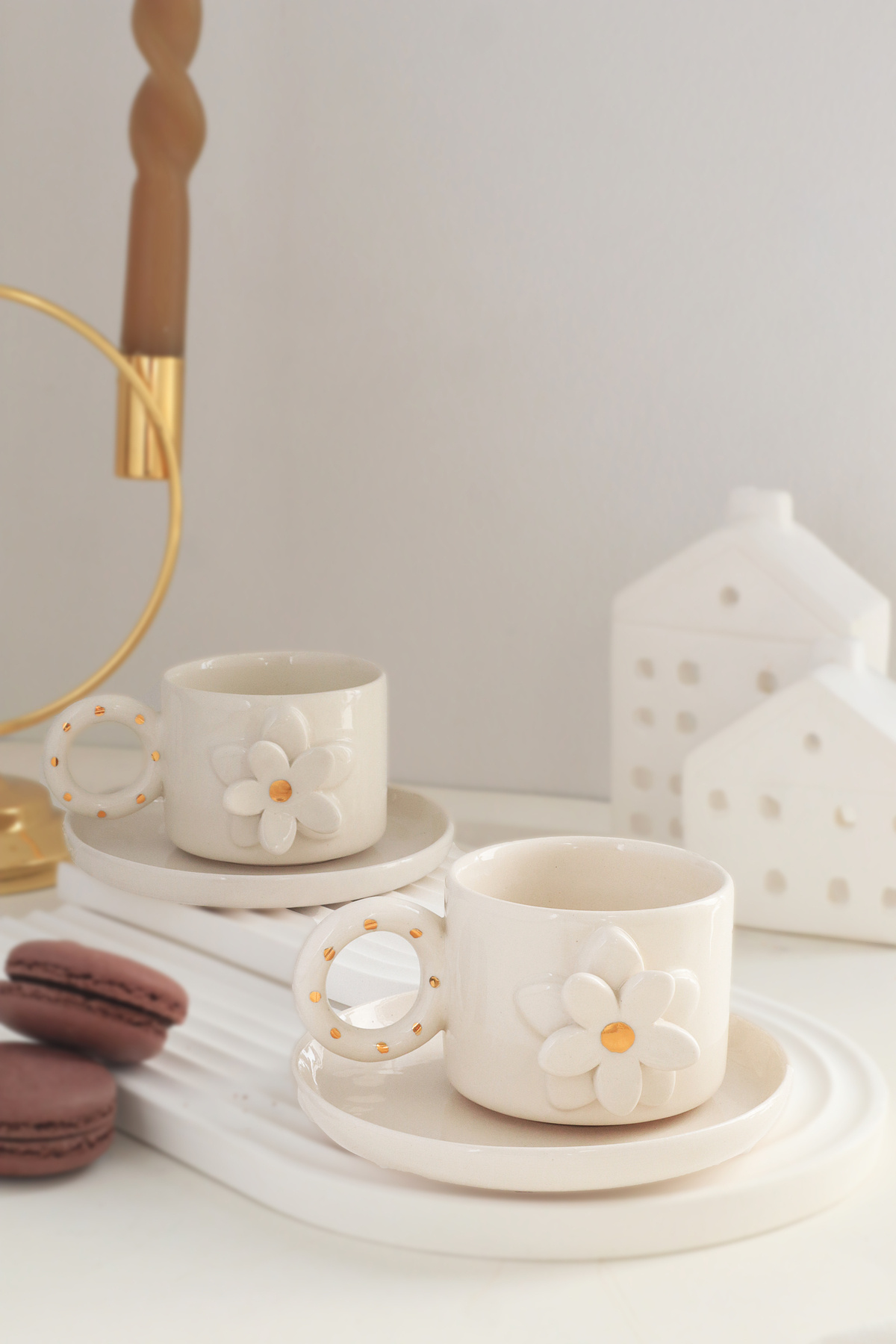 Perla Art El Yapımı 2'li Çiçekli Figürlü 24K Altın Dekorlu Seramik ...