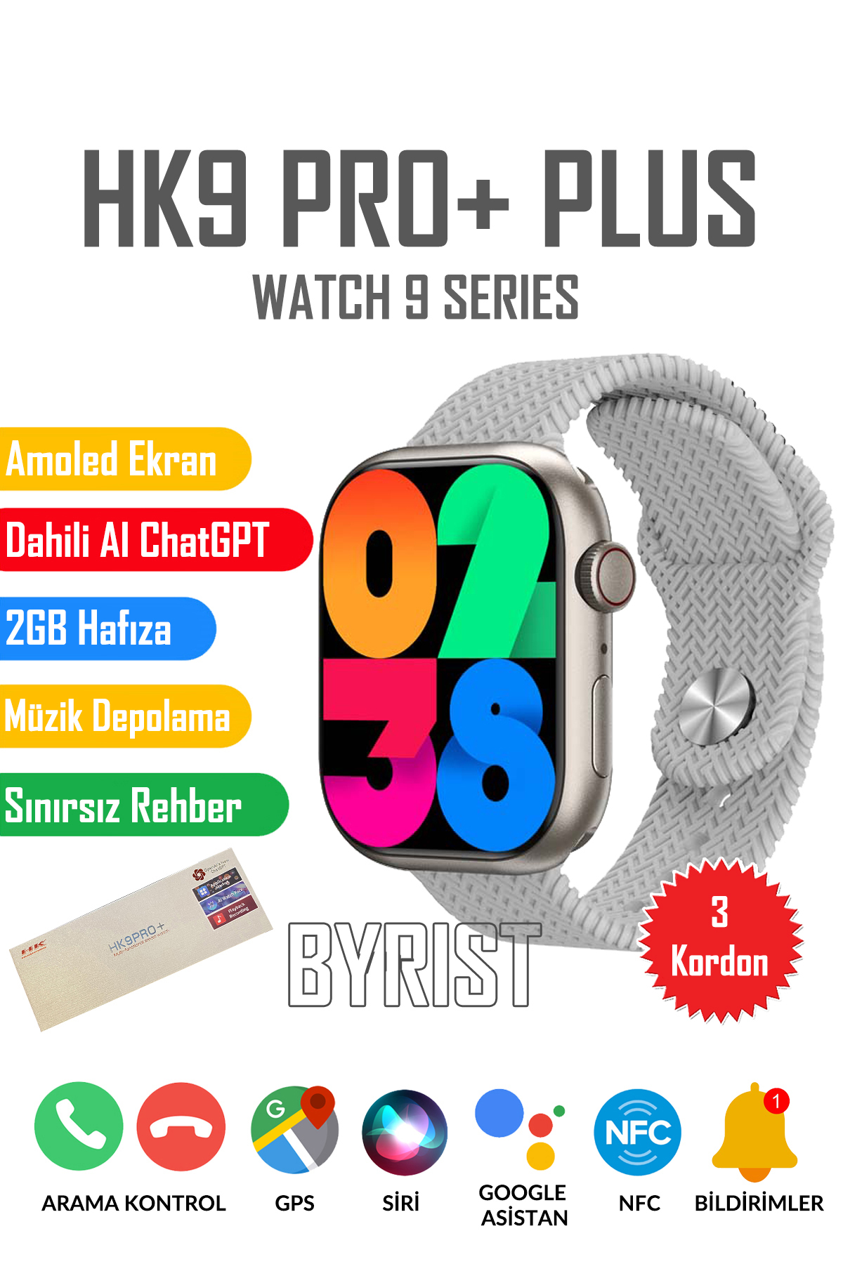 Byrist HK9 Pro+ Plus Amoled Ekran Pusula/ChatGPT Destekli 2G Dahili Depolama Özellikli 2023 ...