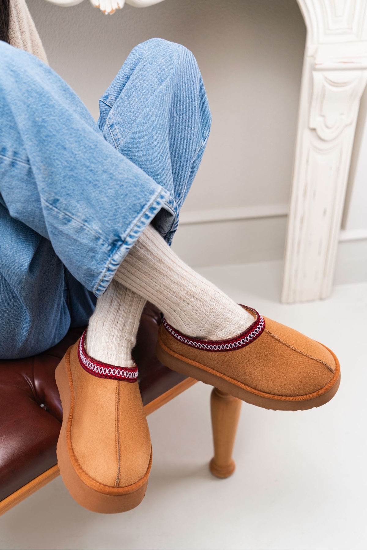 NİŞANTAŞI SHOES Sweet Taba Süet Içi Kürklü Düz Taban Sabo Ev Terliği ...