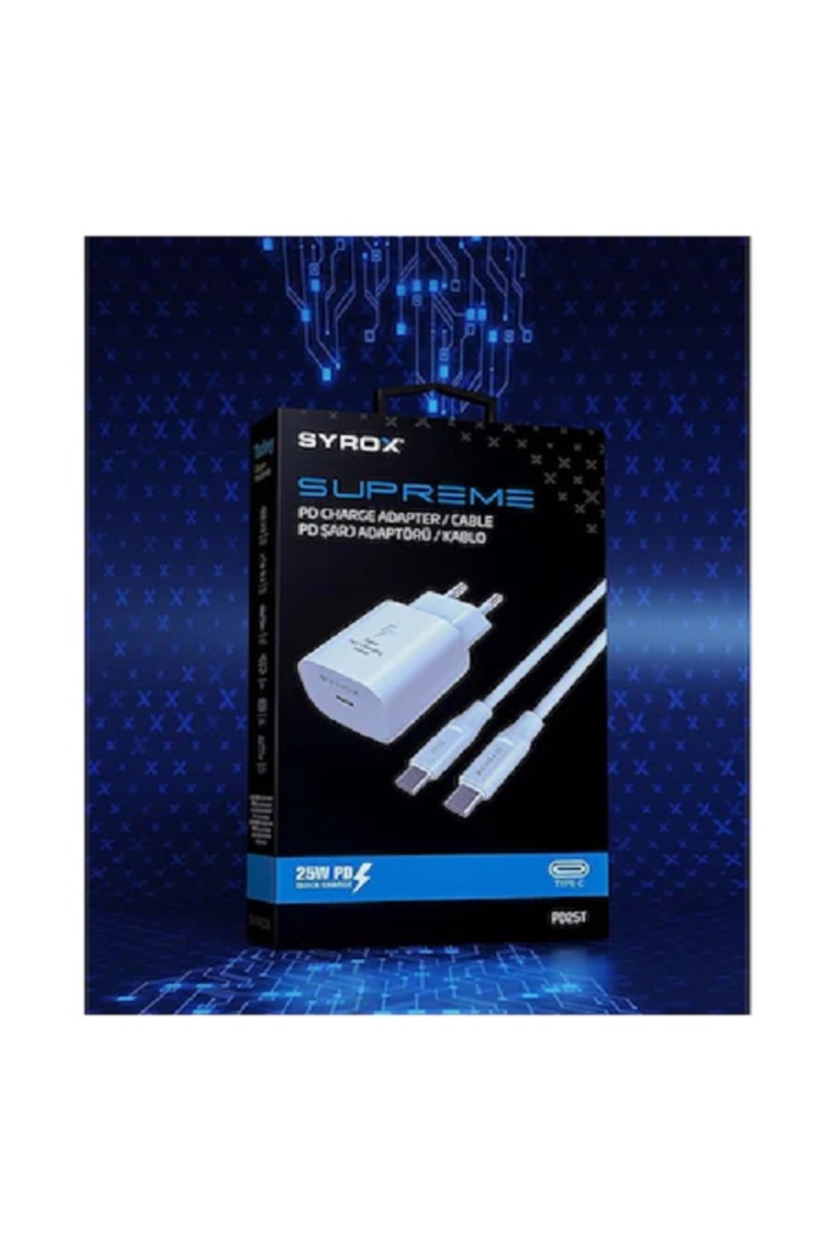 Syrox Supreme PD25T 25W PD Type-C Hızlı Şarj Adaptörü ve Kablo Uyumlu ...