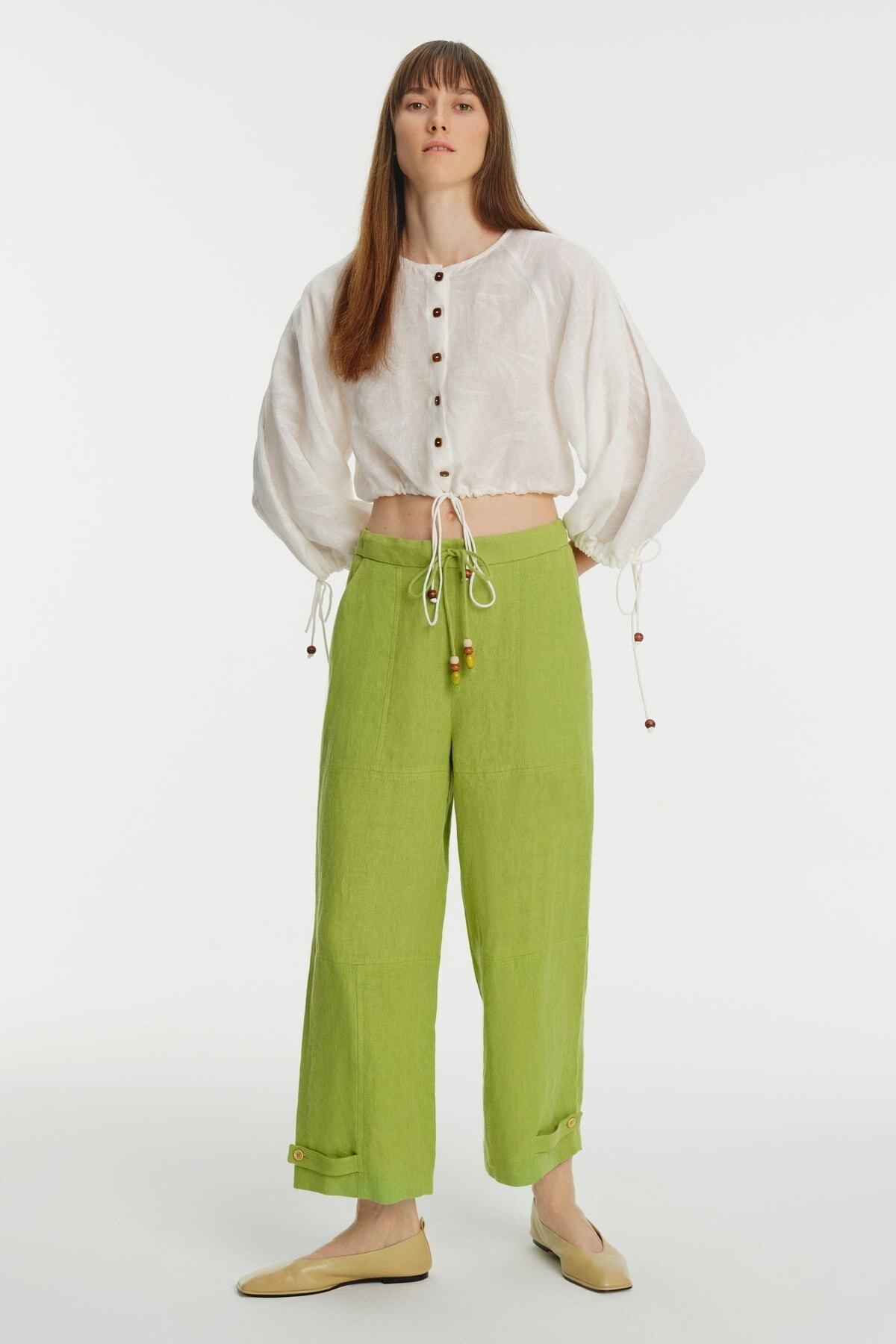 Exquise Wide Leg Linen Trousers- Trendyol