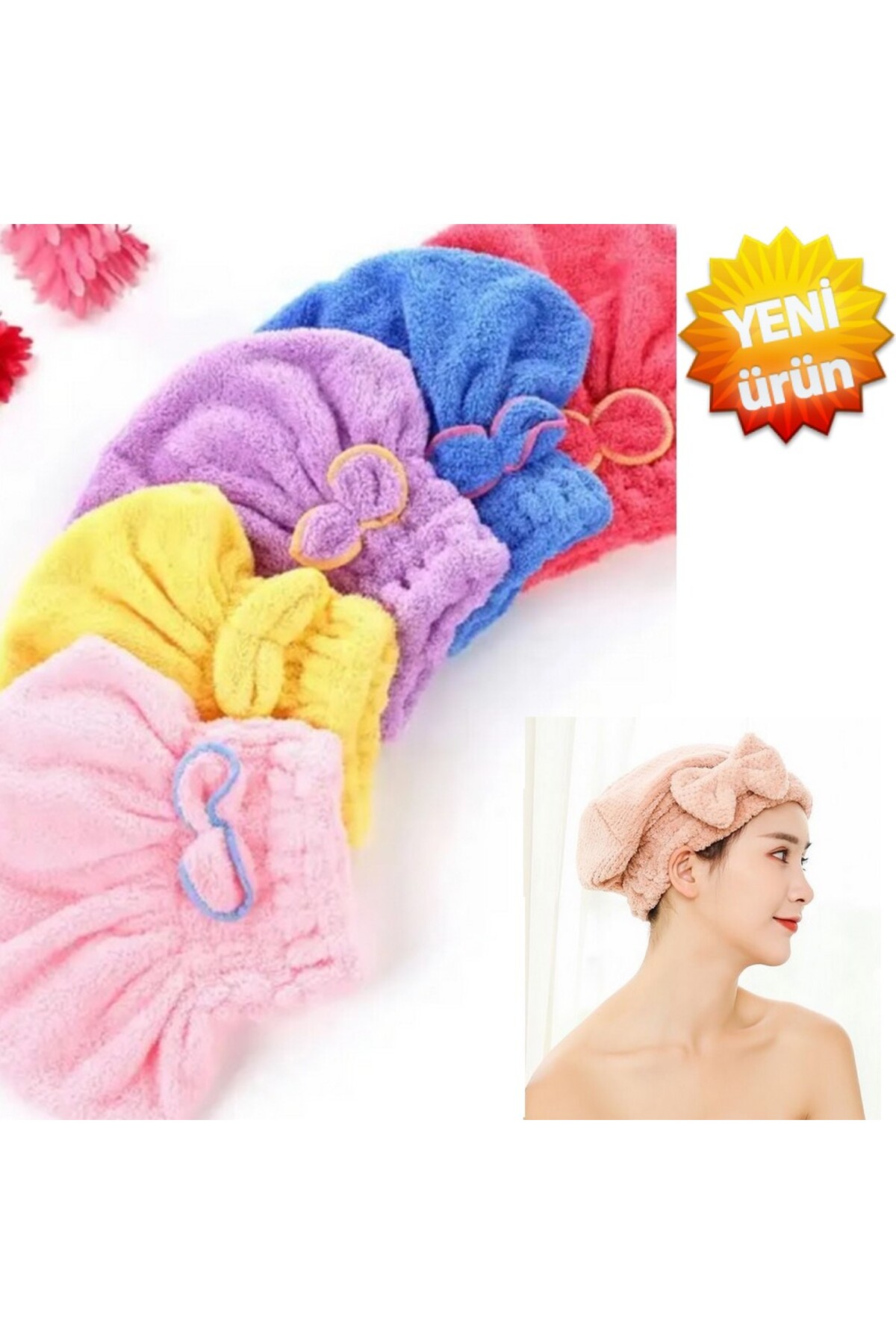 mrtbilisim Saç Kurutma Bonesi Kafa Havlusu Duş Bonesi Islak Saç ...