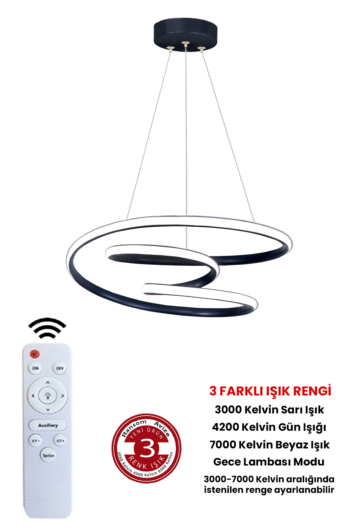 RANSOM 3 Renk Kumandalı Siyah Dimmerli Led Avize Galaksi Ledli Avize ...