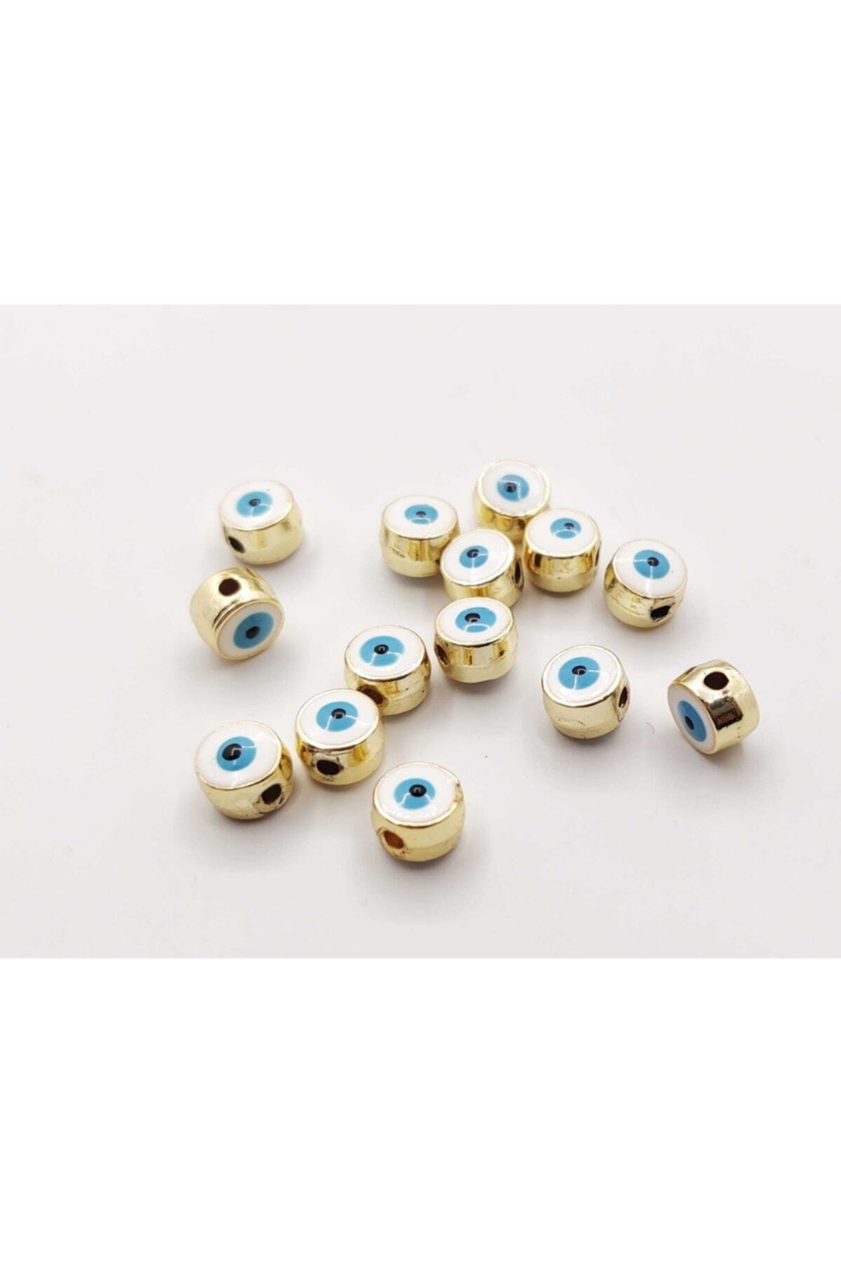 HASAN ERDOĞAN 20 Adet Gold Yuvarlak Beyaz Gözlü Boncuk Kararma Yapmaz ...