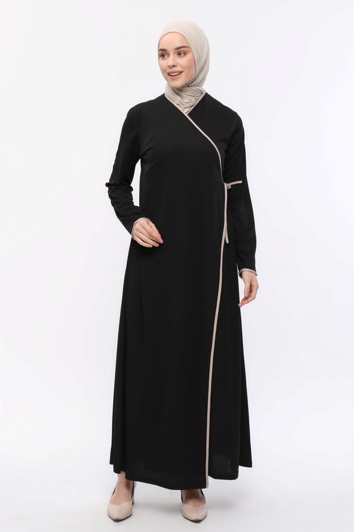 Transacoustic Siyah Kruvaze Yaka Biyeli Esnek İnterlok Kumaş Namaz ...