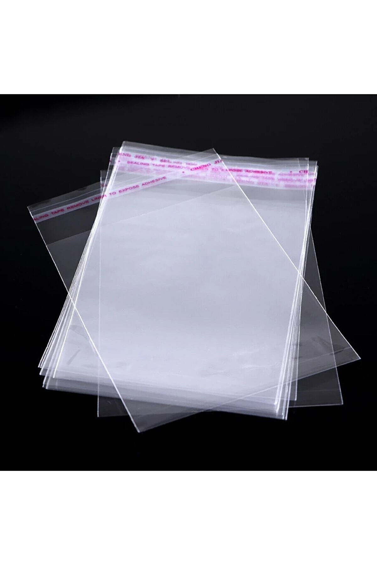 Dekals 100 Adet 10x20 Bantlı Jelatin Şeffaf Yapışkanlı Parlak Poşet Opp ...