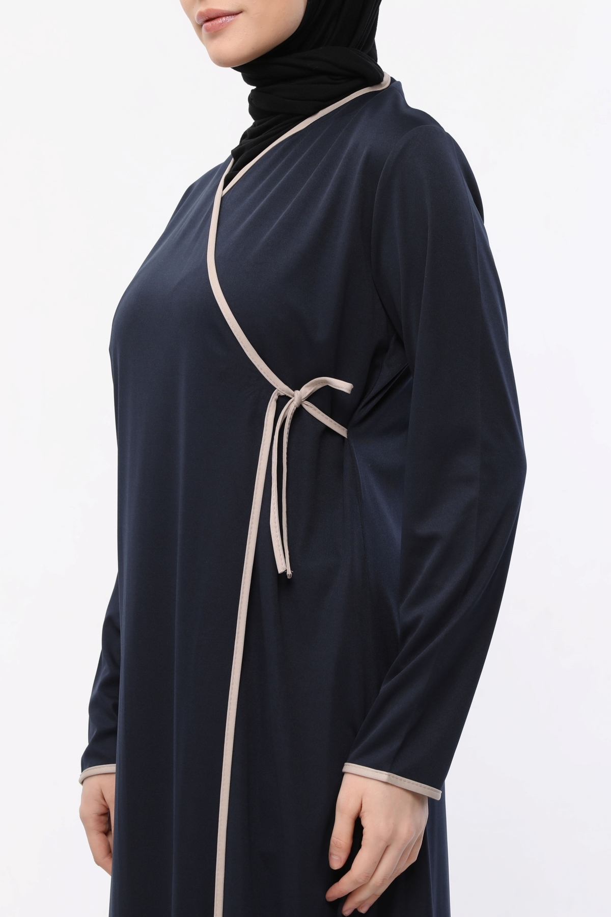 Transacoustic Lacivert Kruvaze Yaka Biyeli Esnek İnterlok Kumaş Elbise ...