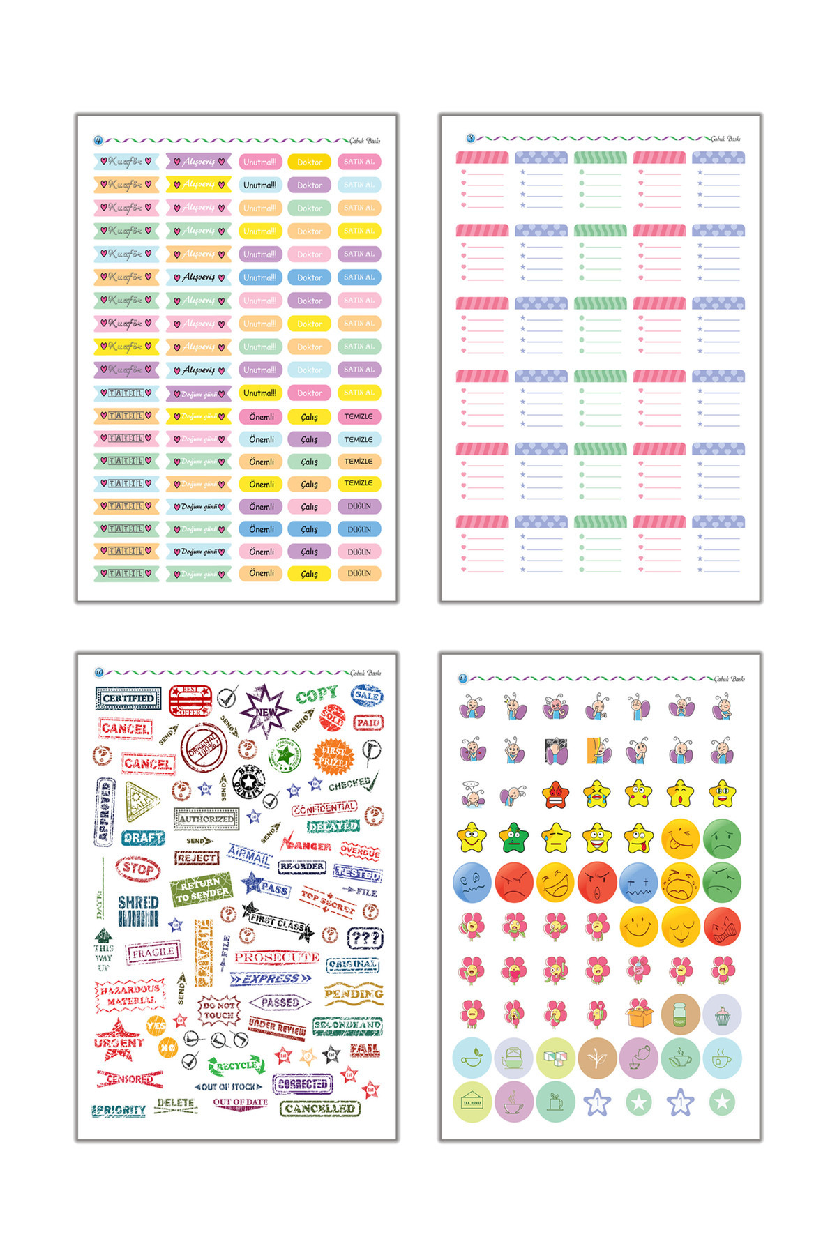 cabuk baskı A5 Süresiz Planlayıcı Ajanda Mavi Çiçekli Ajanda Sticker ...