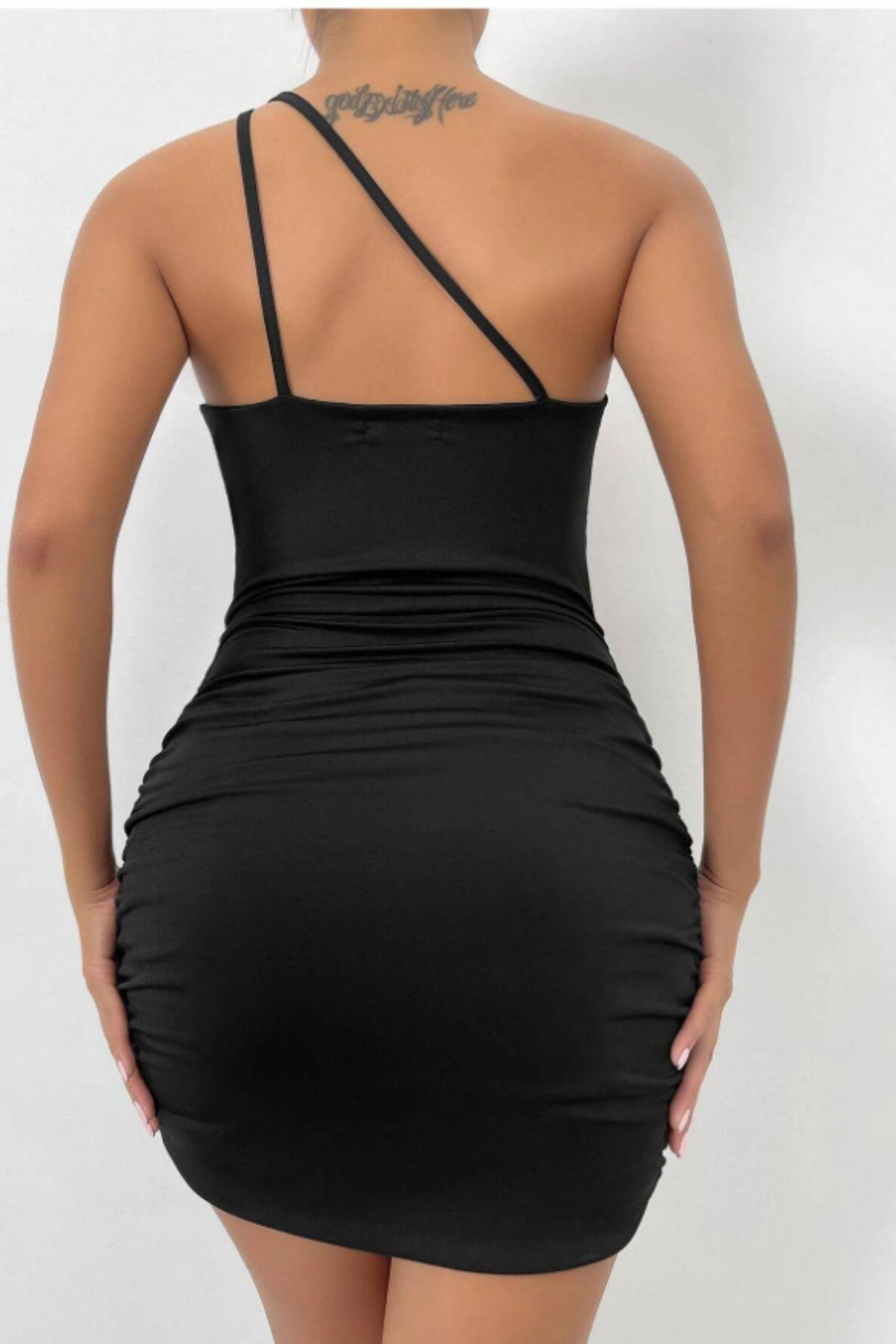 IMZ COLECTION Imz Colectıon Siyah Tek Kol Askili Mini Elbise Z.V-FN ...