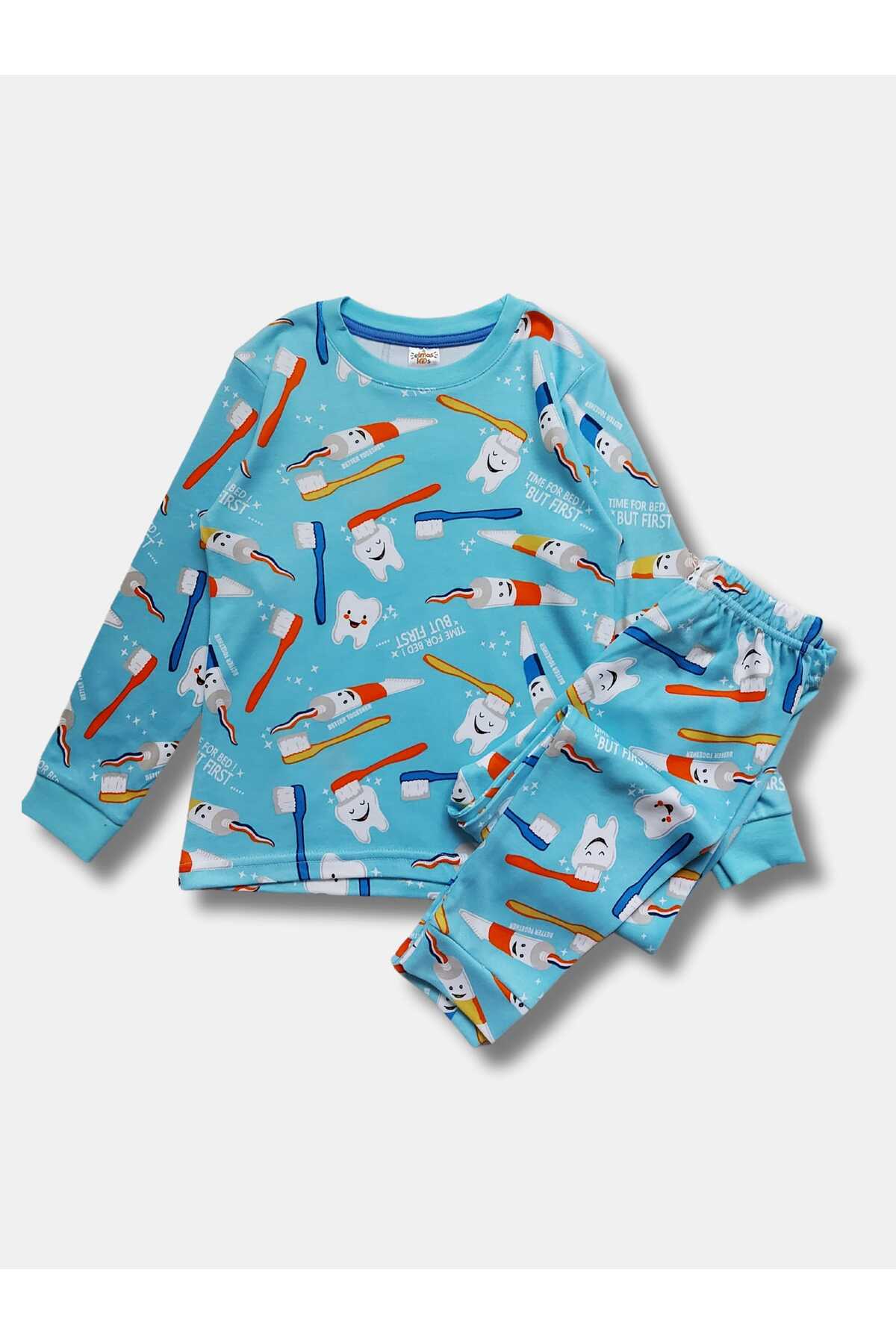 elmas kids Üstün Kalite %100 Pamuklu Kumaş Diş Desenli Uzun Kollu Erkek ...