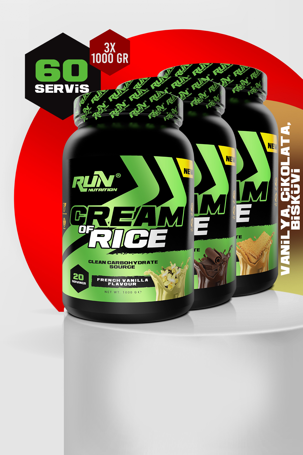 Run Nutrition Cream Of Rice x 3 ADET Çikolata, Vanilya, Bisküvi - 3 Kg ...