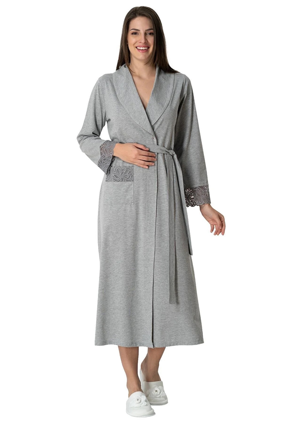 Mecit Pijama Büyük Beden Güpür Detaylı Kadın Sabahlık %75 Pamuk, %25 ...