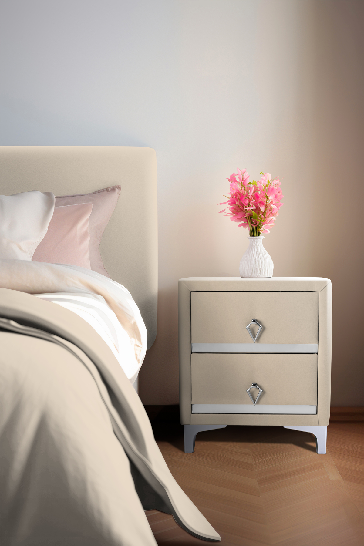 Gazzini furniture Doppia Linea Silver Iki Çekmeceli Krem Komodin- Kumaş ...