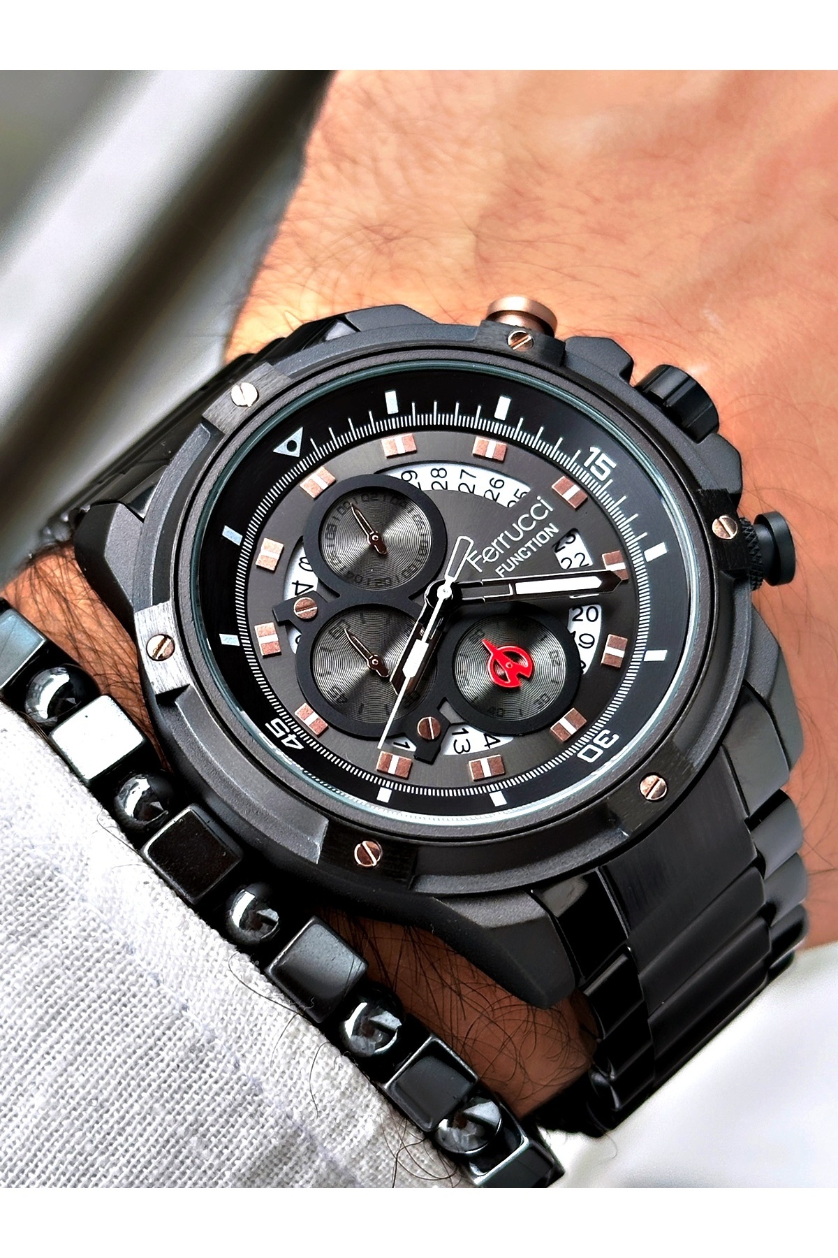 Ferrucci Black Color Sports Steel Cord Function Men's Wrist Watch ...