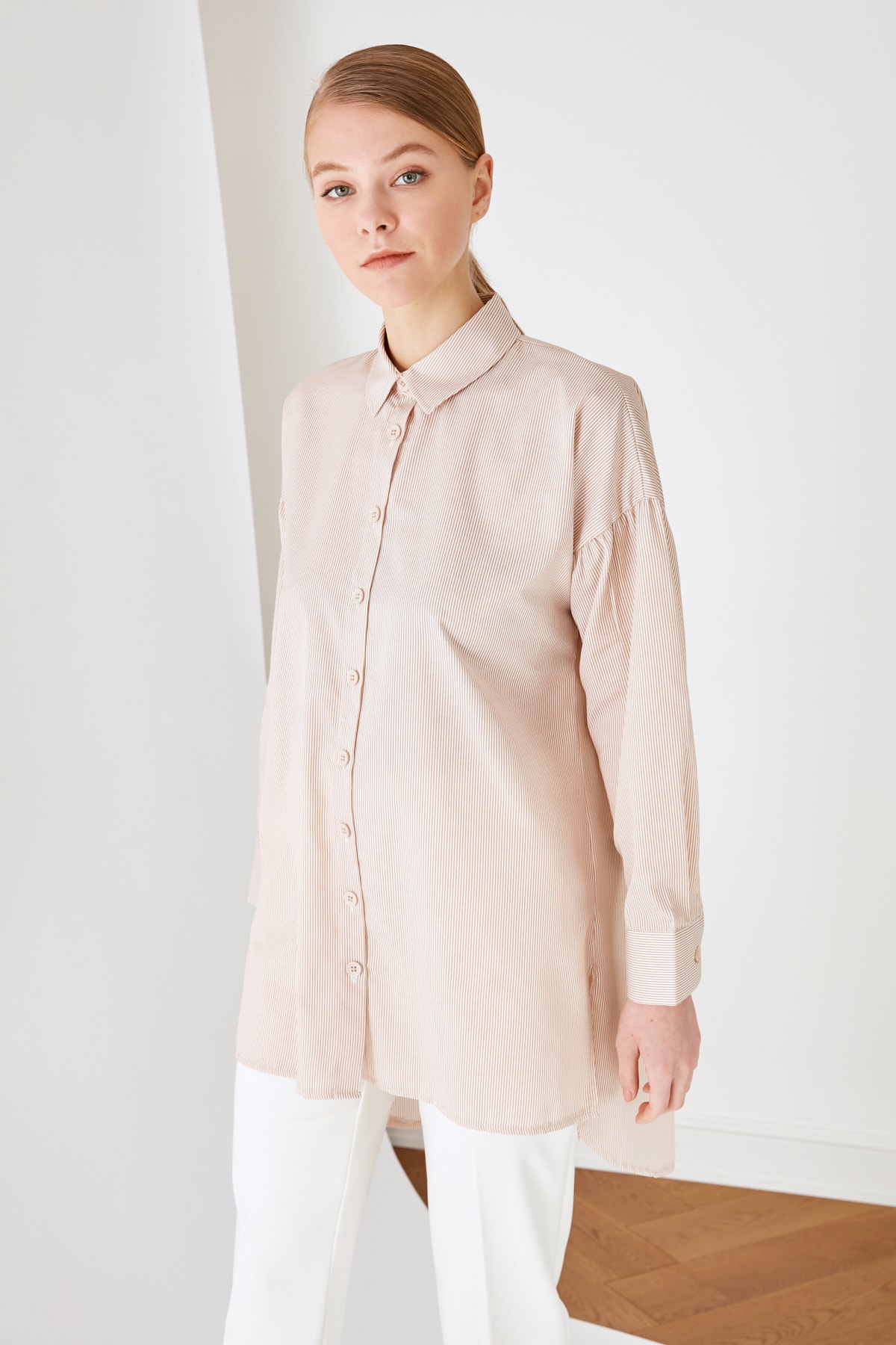 TRENDYOL MODEST Bej Gömlek Yaka Tesettür Tunik TCTSS21TN0280 Fiyatı ...