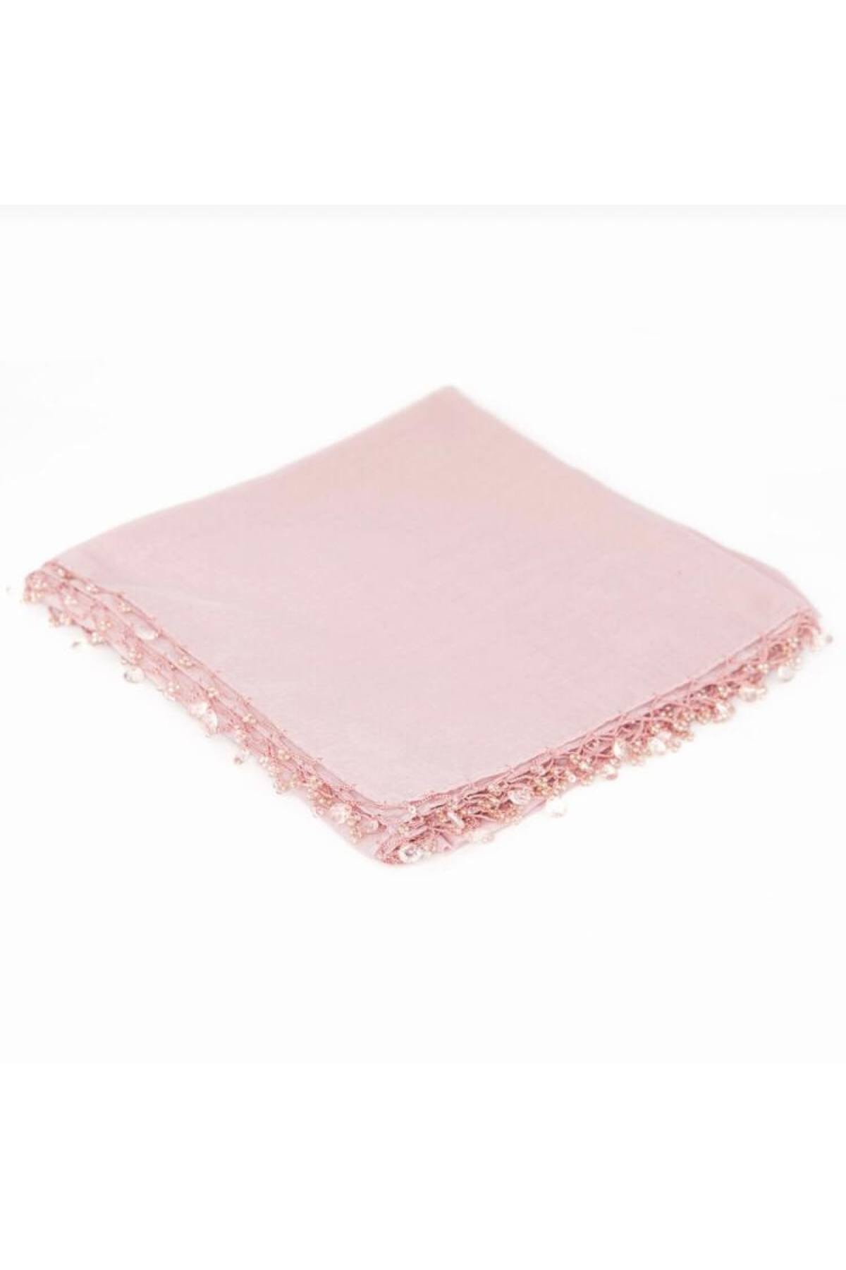 ALLURİNG Pudra Rengi Kenarı Boncuklu Tülbent Yazmalar 100x100 Ebatında ...