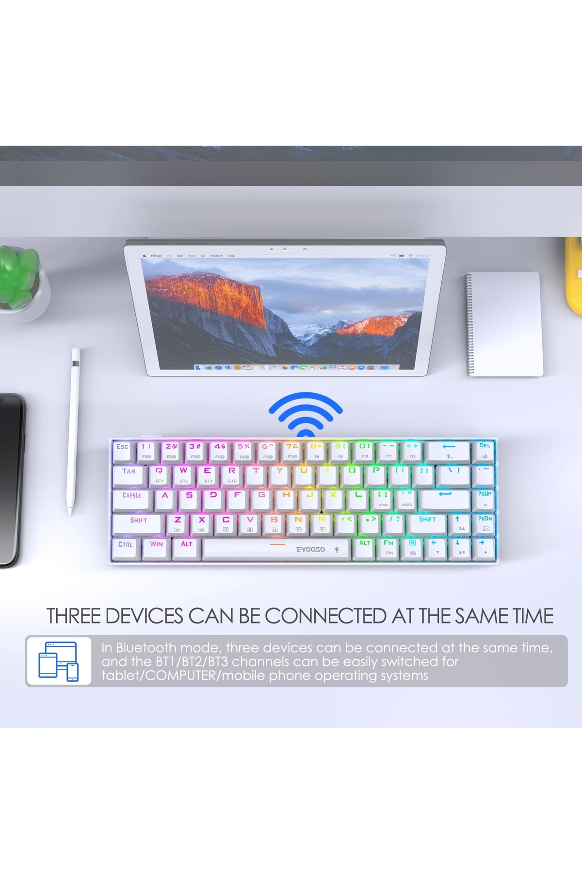 e-yooso Rgb Kablosuz Mekanik Mini Klavye Z-686 Tri-mode Bluetooth, 2.4g ...