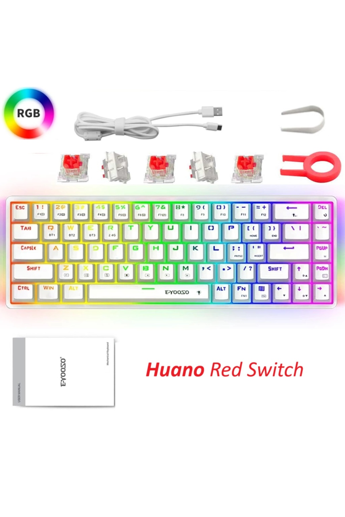 e-yooso Rgb Kablosuz Mekanik Mini Klavye Z-686 Tri-mode Bluetooth, 2.4g ...