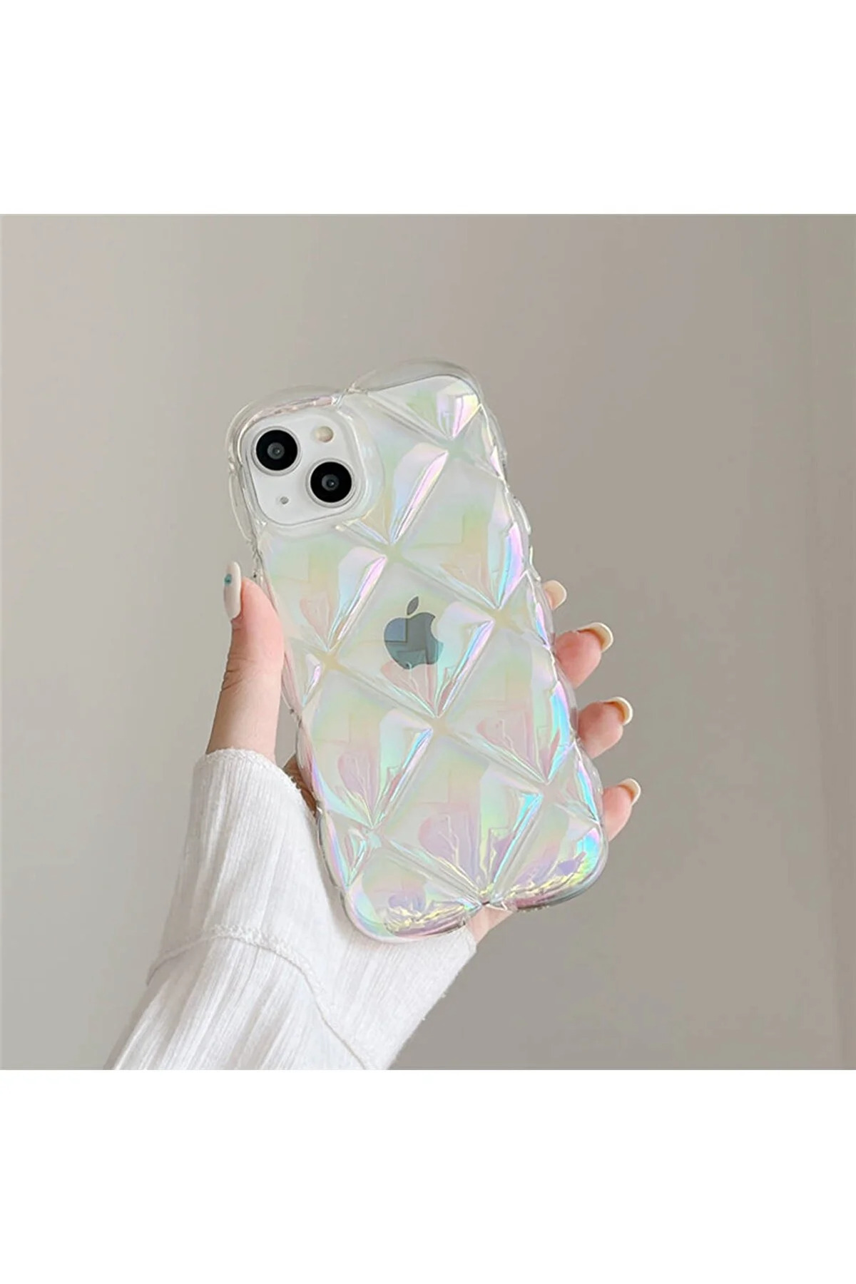 OBT iPhone 15 Pro Max Uyumlu Geometrik Dilimli Hologramlı Baklava Şişme Puf Koruyucu Kapak Kılıf ...