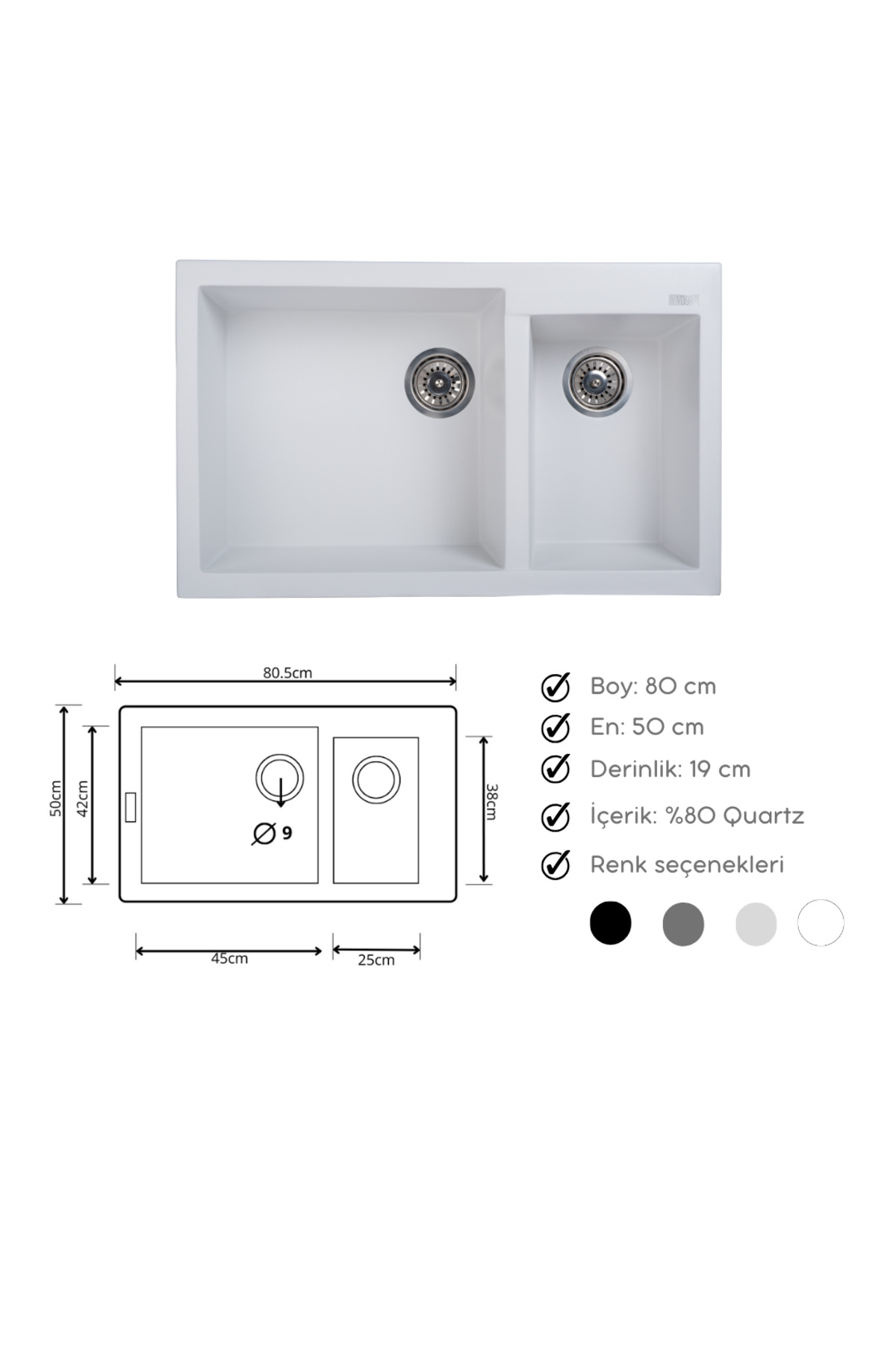 Vosh Granit Evye Grande Series Beyaz 80 X 50 Cm (1,5 Göz) - Fiyatı ...