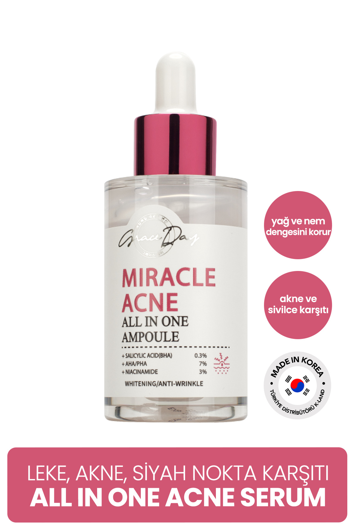 Grace Day Salisilik Asit ve AHA PHA Akne Leke ve Siyah Nokta Bakım Serumu GRACE DAY Miracle Acne ...