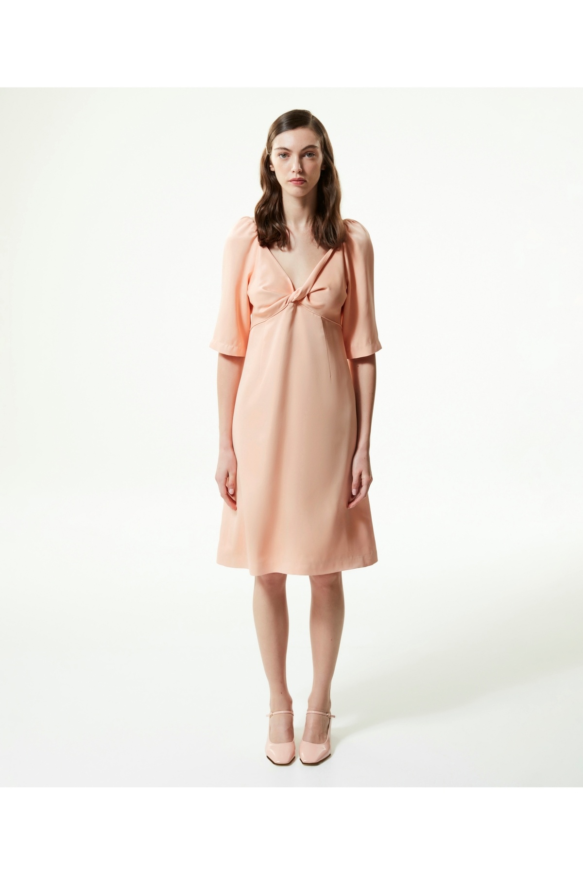 Machka V Yaka Büzgülü Elbise - Fiyatı, Yorumları