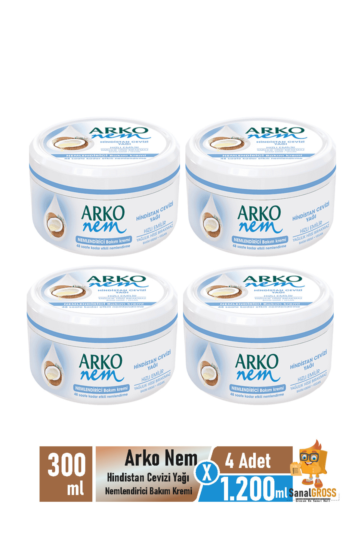 Arko Nem Hindistan Cevizi Yağı Nemlendirici Bakım Kremi 300 Ml x 4 Adet - Fiyatı, Yorumları