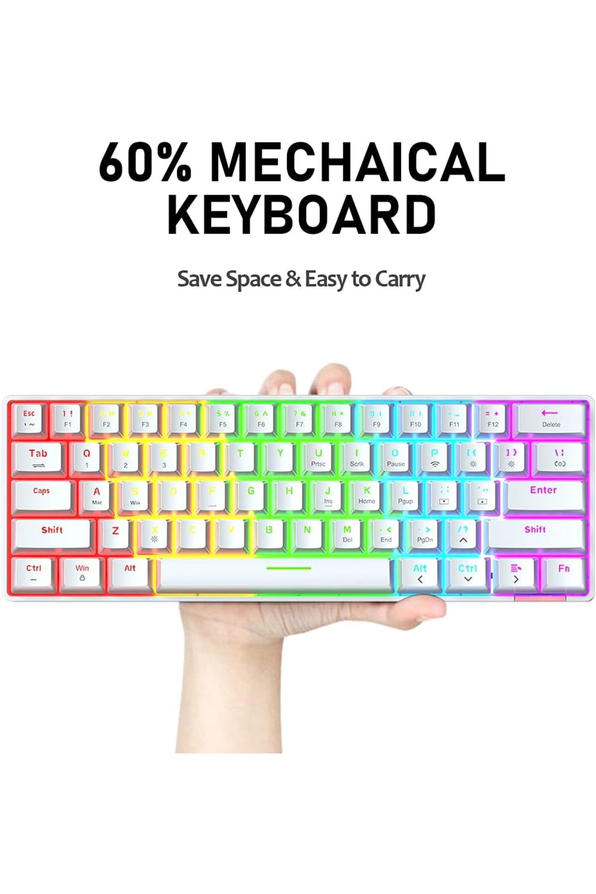 Sarftech Stk61 Beyaz Rgb Ledli Tam Mekanik Kahverengi Switch Gaming ...