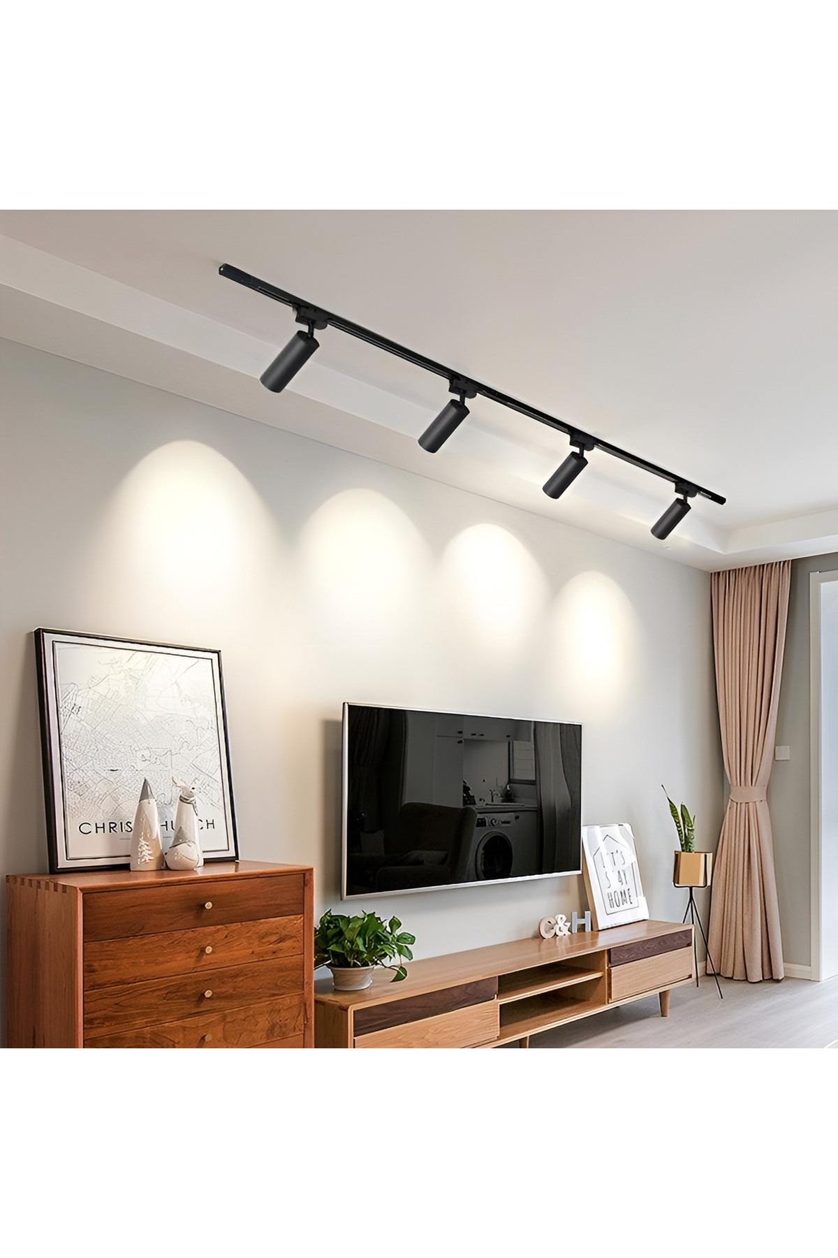 VİSENTE HOME Led Siyah Kasa Beyaz Işık 4 Adet 360 Derece Dönen Led Ray ...