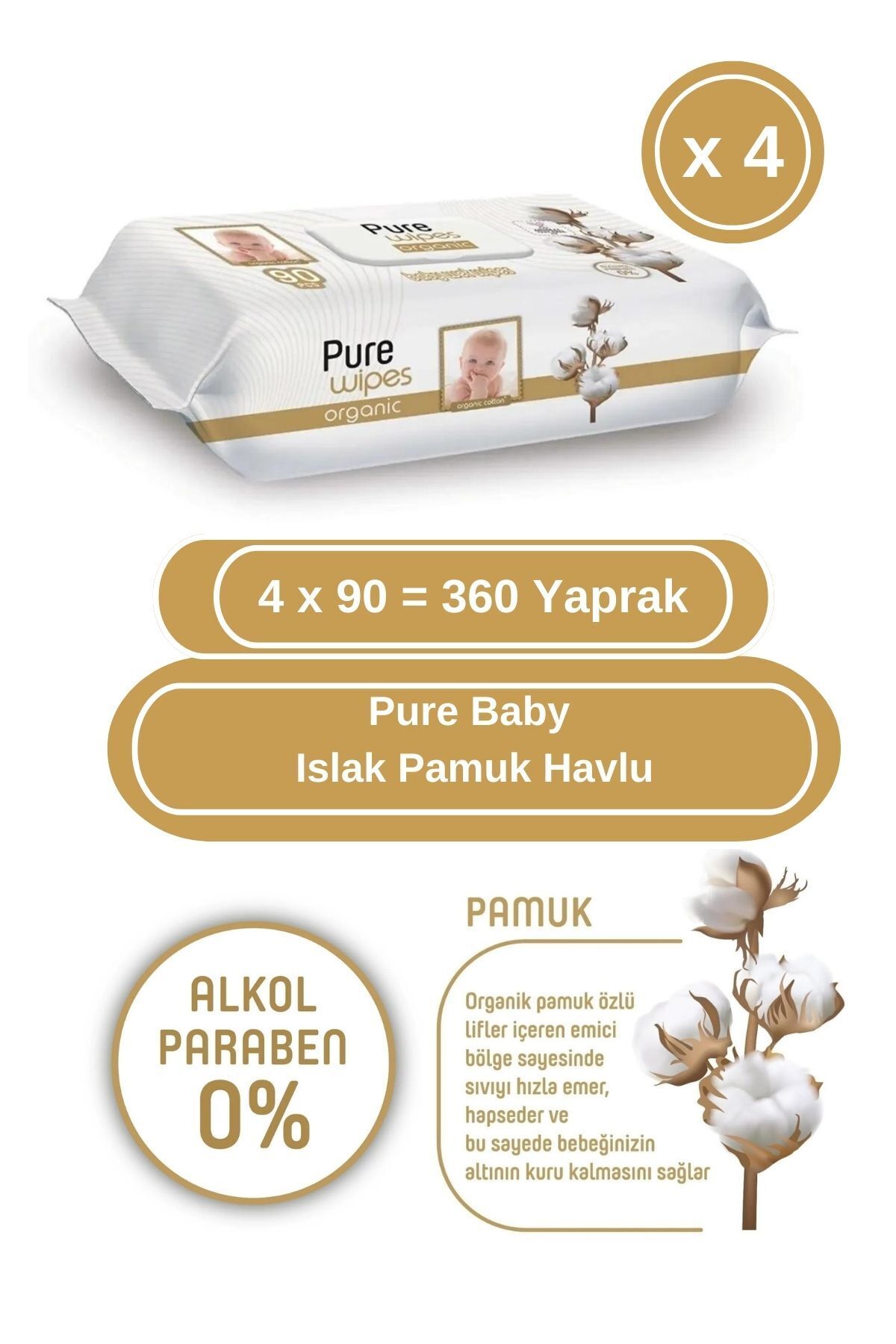 Pure Baby Wet Wipes Organic Cotton Bebek Islak Mendili 90'lı 4 Paket ...